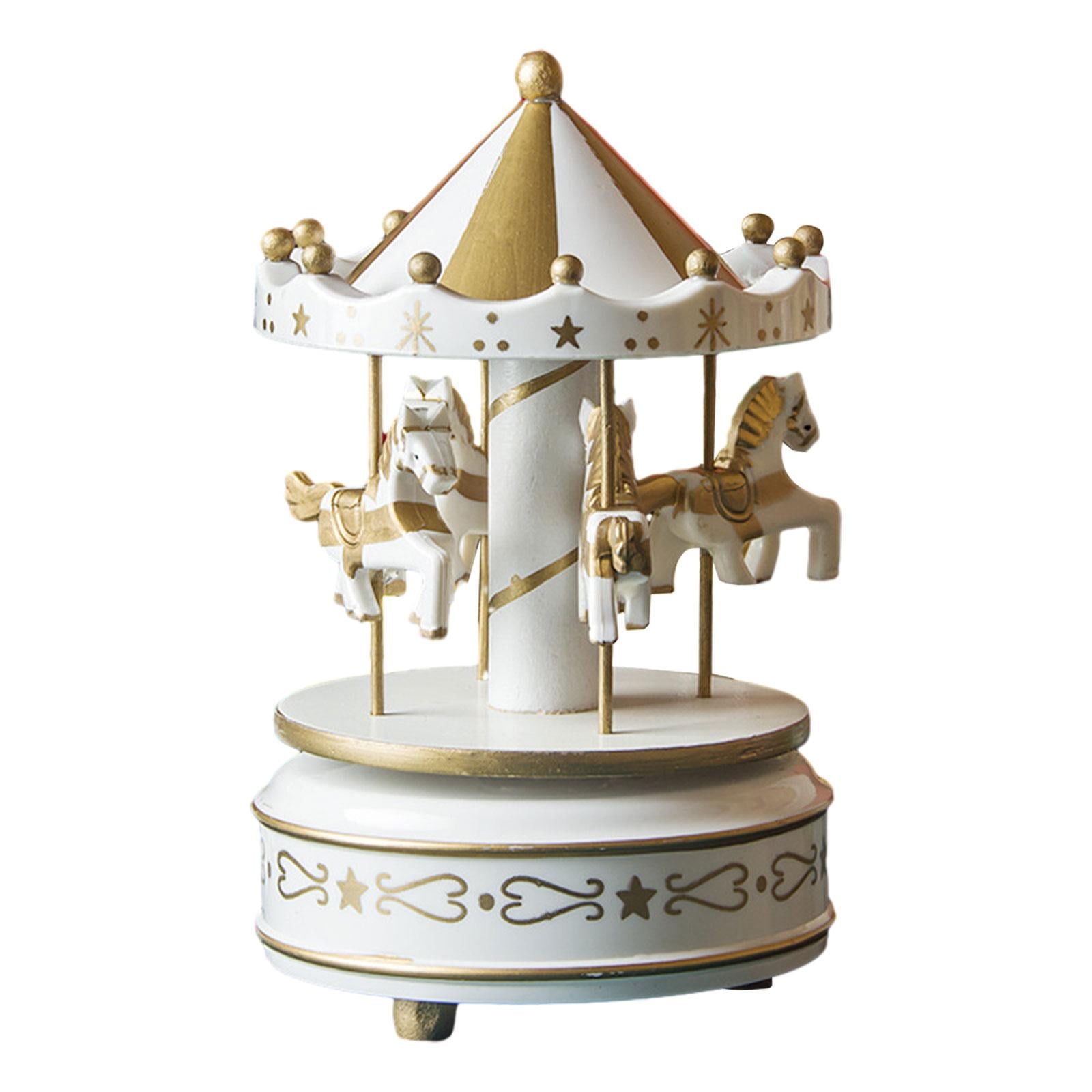 MERIGLARE Christmas Wooden Carousel Music Box Turn Horse Shaped Hand ...
