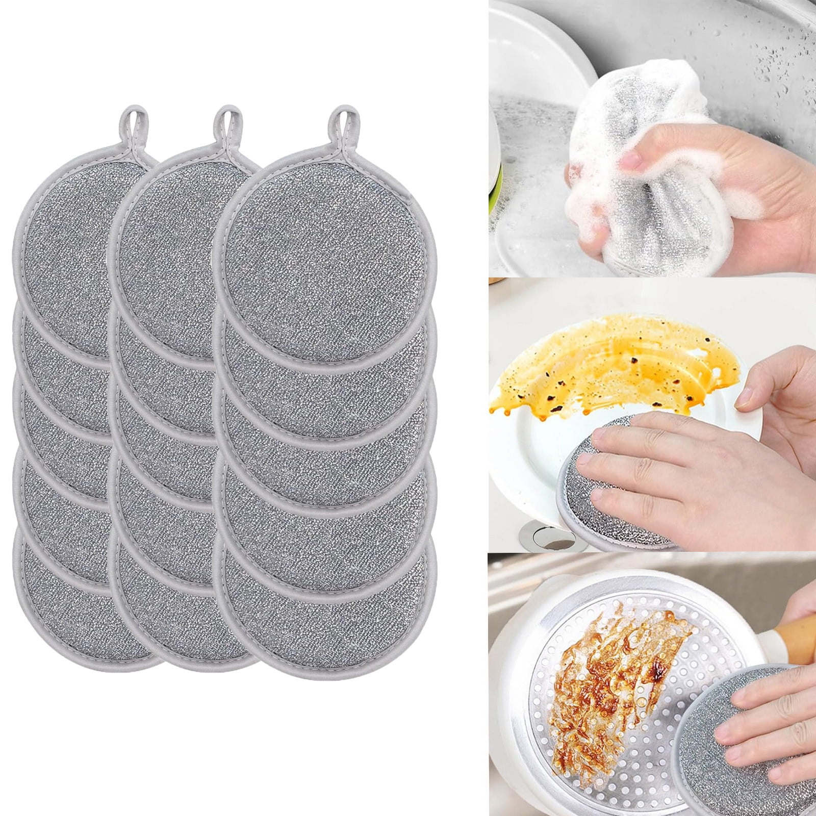 MERILER Double Sided Dishwashing Sponge - High Elastic Wire Circular ...