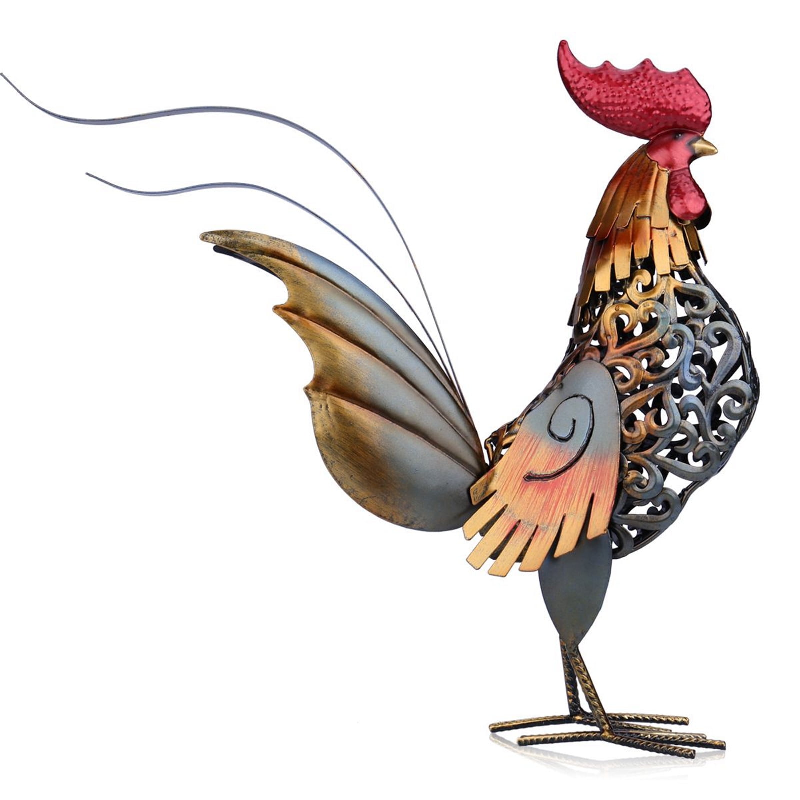 MERILER Flower Tin Rooster Garden Courtyard Decoration, Wrought Iron ...