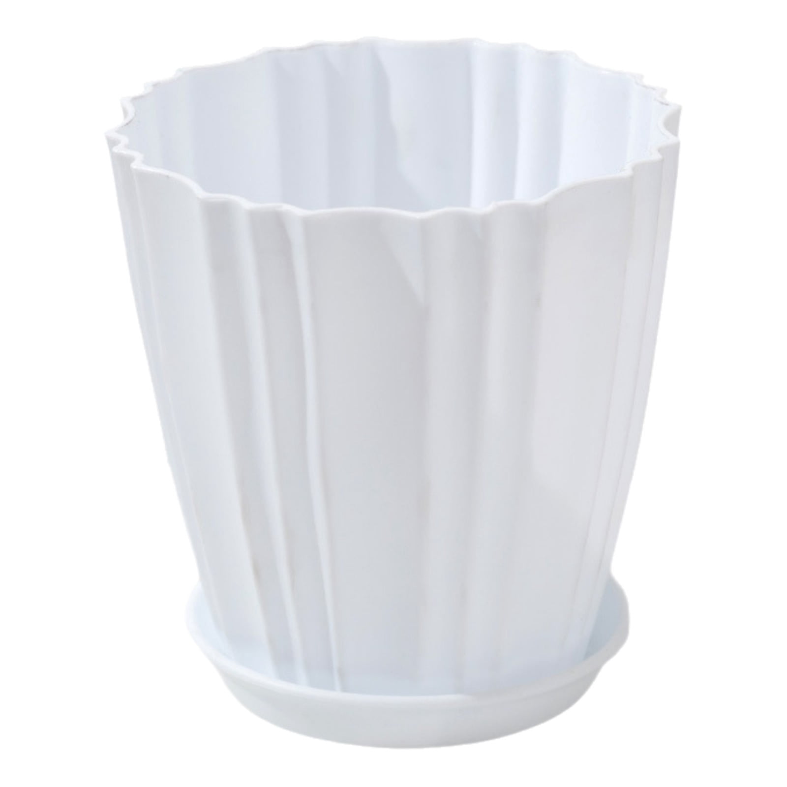MERILER Green Plastic Wavy Rim Plant Pot with Tray, Lightweight and ...
