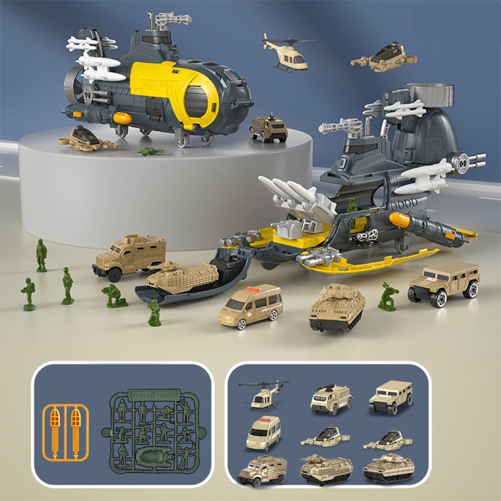 MERILER Kids Military Submarine Toy Set with Vehicles and Soldiers ...