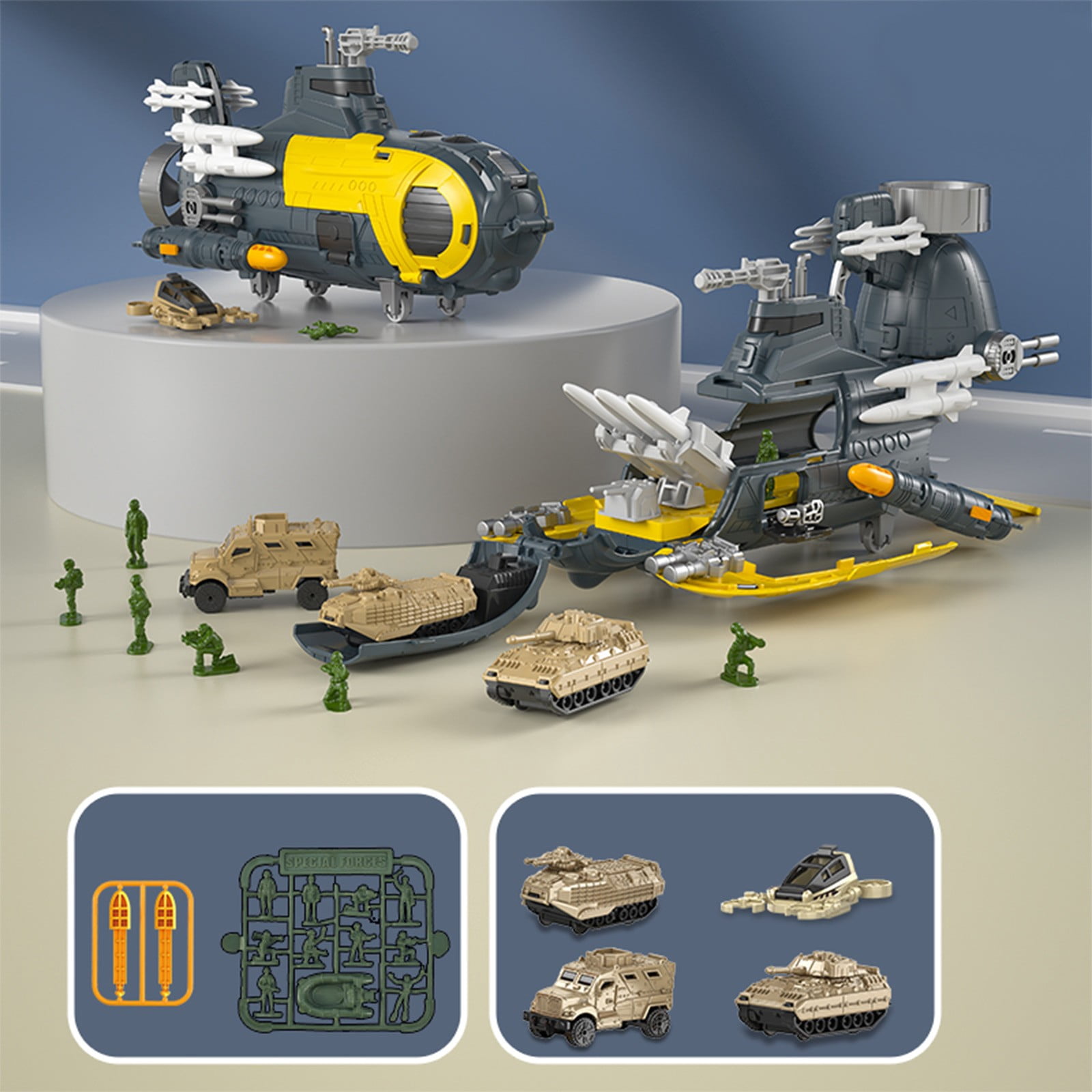 MERILER Kids Military Submarine Toy Set with Vehicles and Soldiers ...