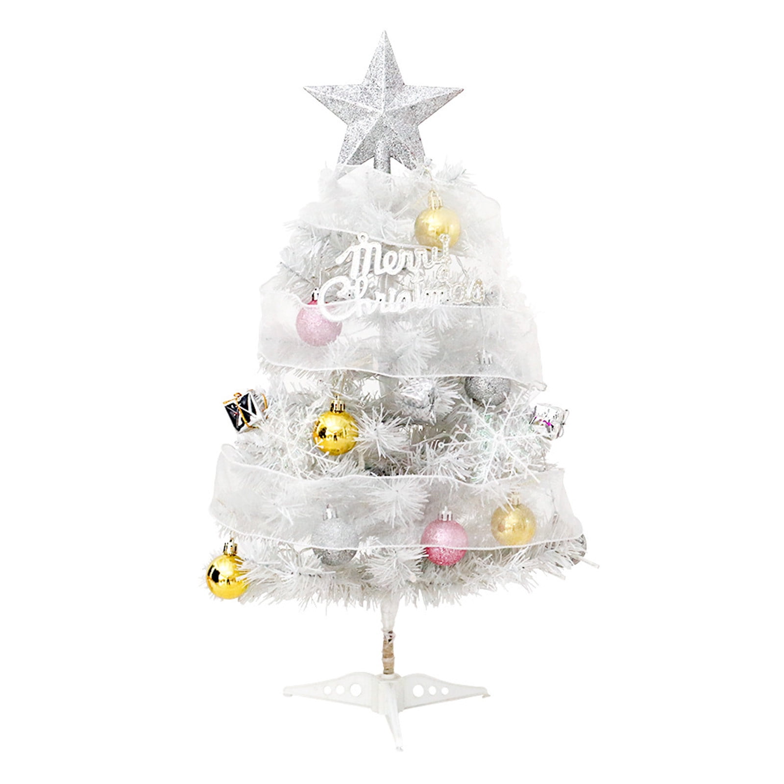 MERILER White Tabletop Christmas Tree with LED Lights - 17.7in Mini ...