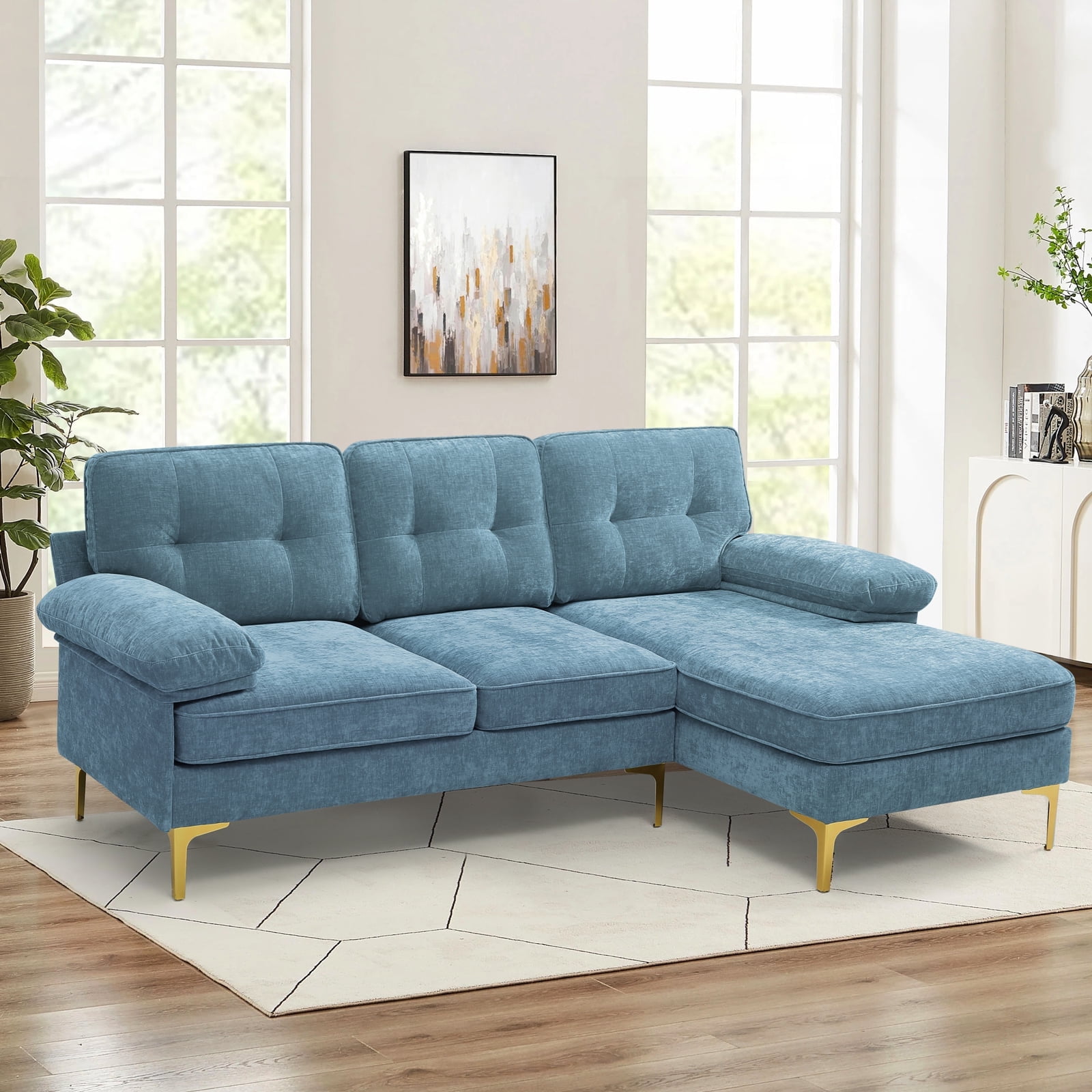MERITLIFE 3-Piece Modular Sectional, Textured Light Blue Fabric,Modern ...