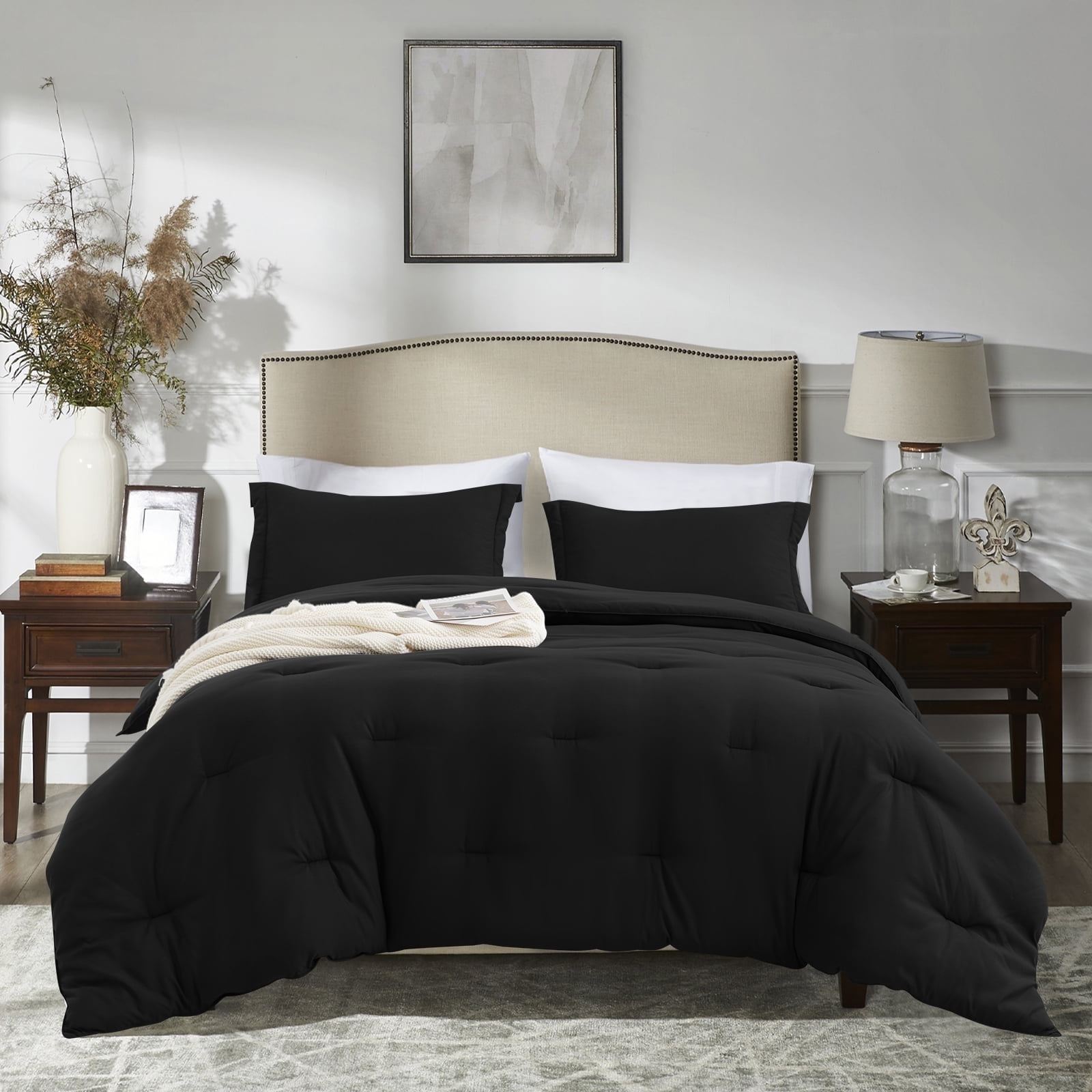 MERITLIFE Black Comforter Full Set, Lightweight Plain Bedding ...