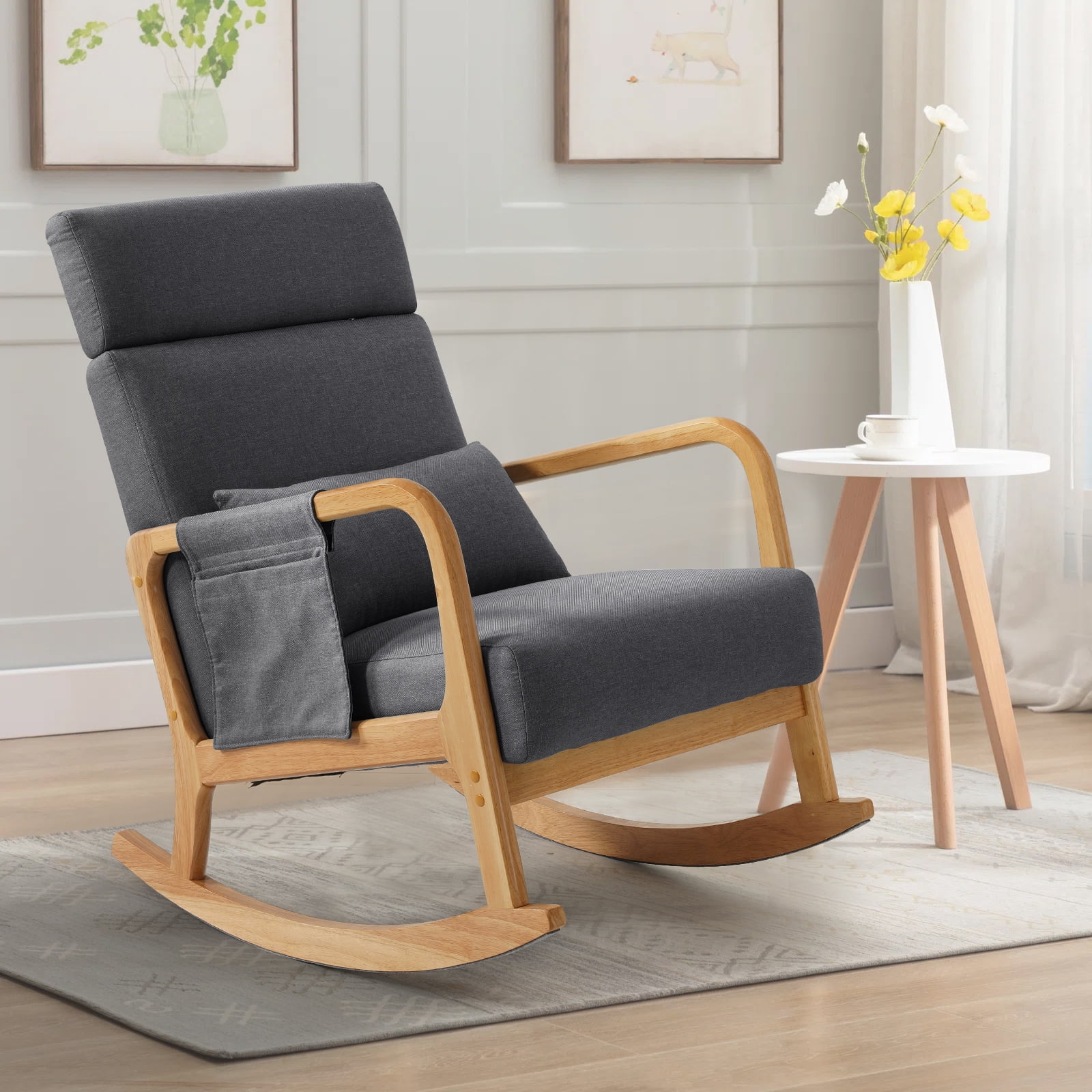 MERITLIFE Modern Accent Rocking Chair, High Backrest Upholstered ...