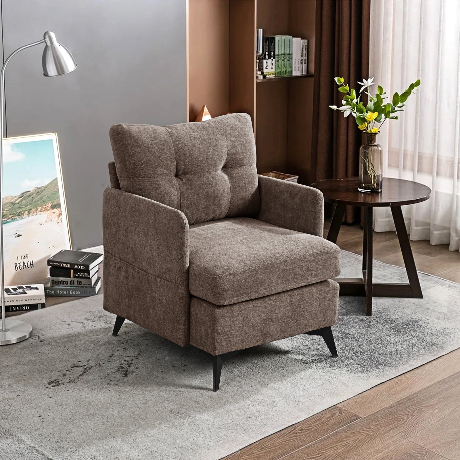MERITLIFE Modern Linen Fabric Arm Chair Tufted Accent Chair,Upholstered ...