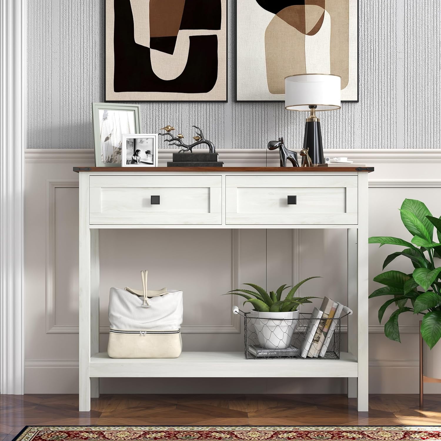 MERITLINE 39'' Small Side Table Short Console Table with Drawers and ...