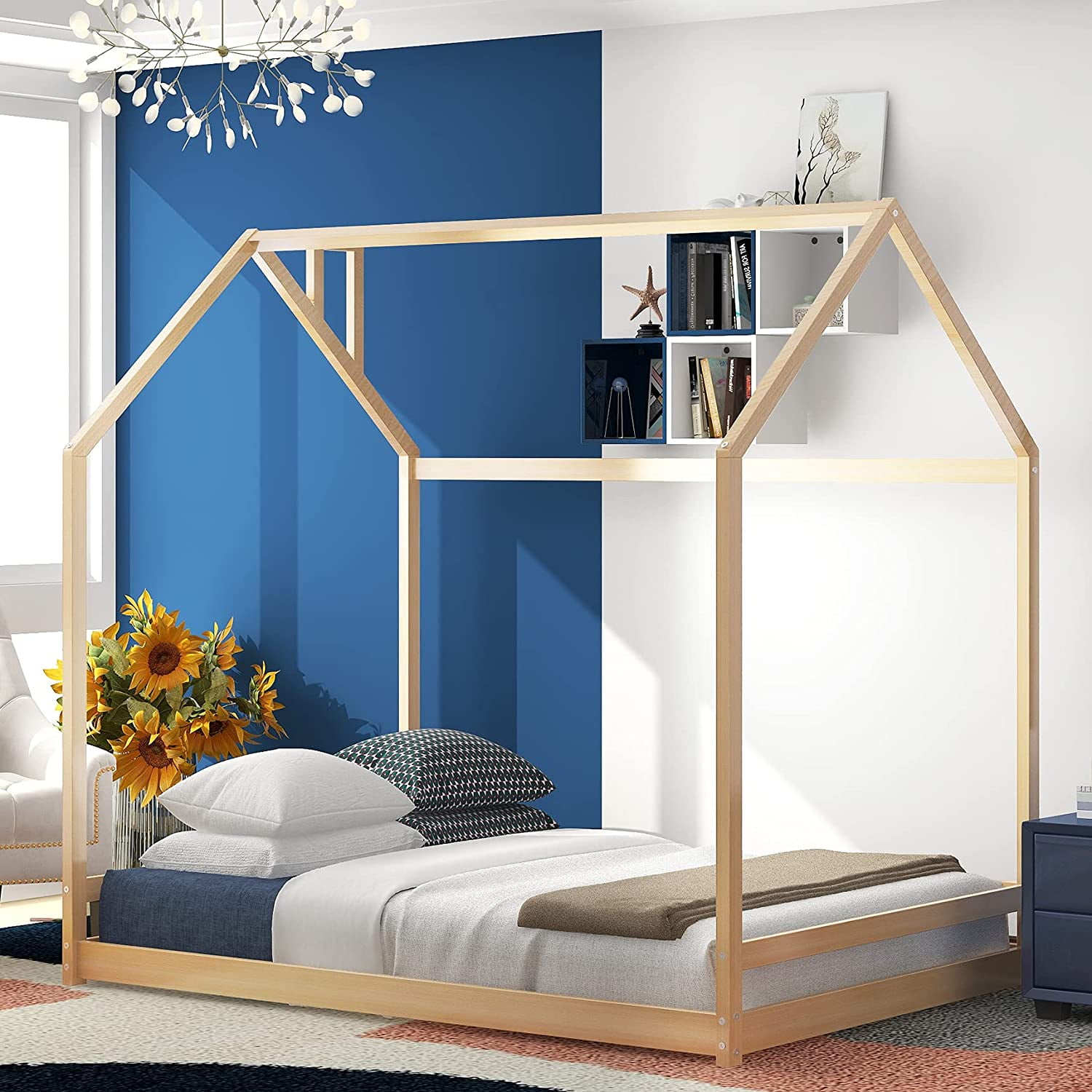 MERITLINE House Bed Twin Size Bed Frame with Roof, House Twin Bed, Box ...