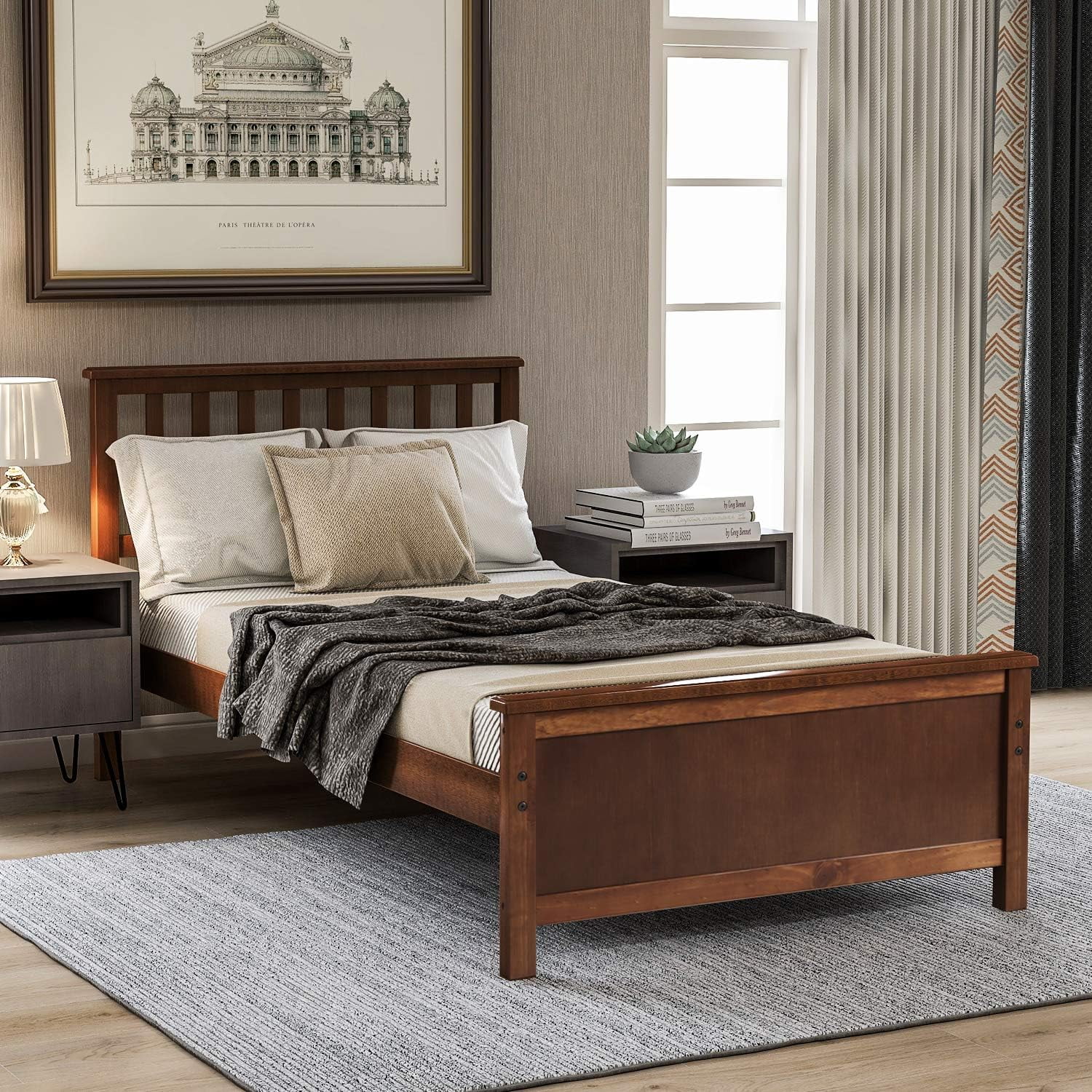 MERITLINE Twin Bed Frame, Wood Platform Bed with Headboard and ...