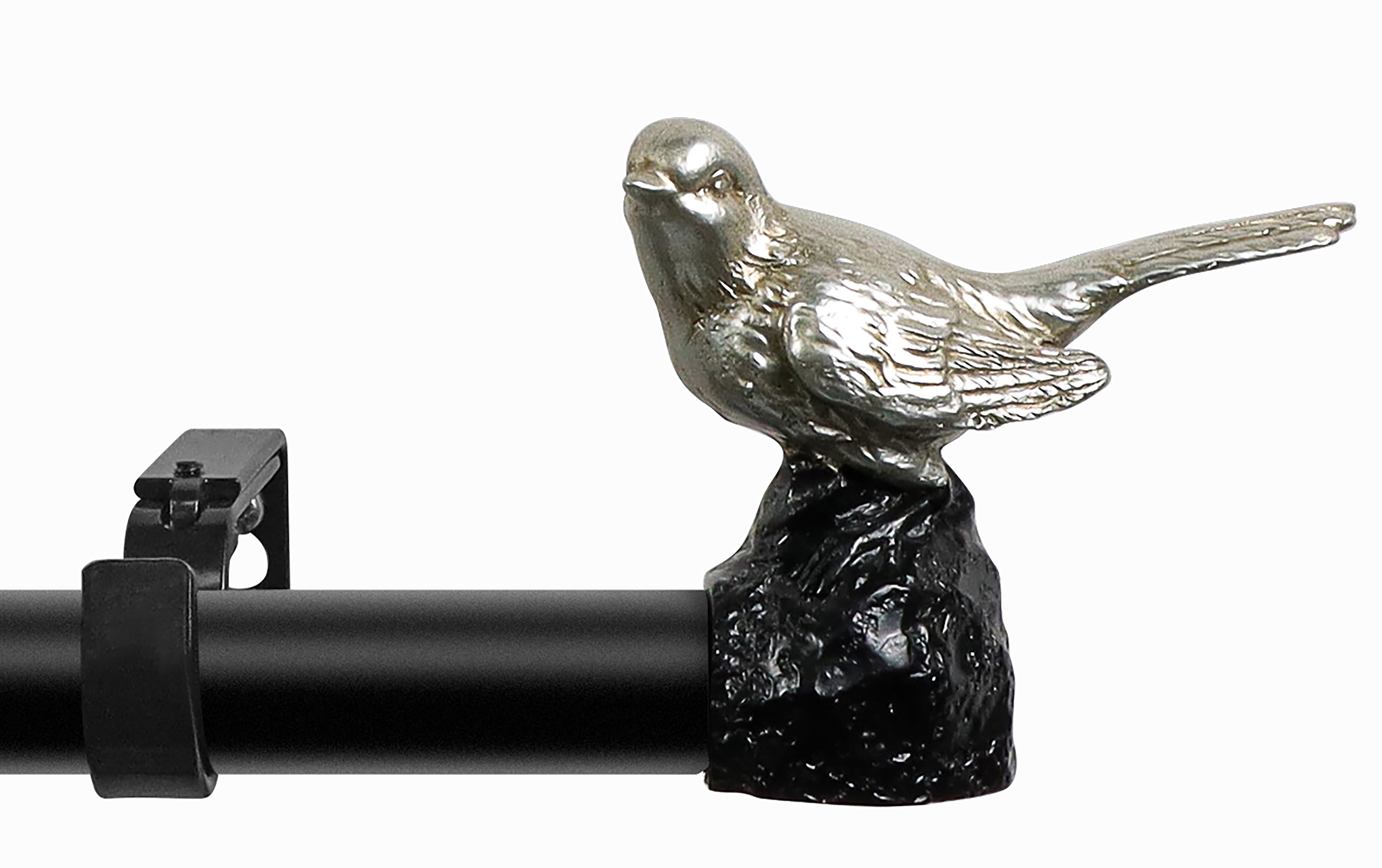 Meriville 1-Inch Curtain Rod, Pewter Bird Finials, 48-84 Inch ...