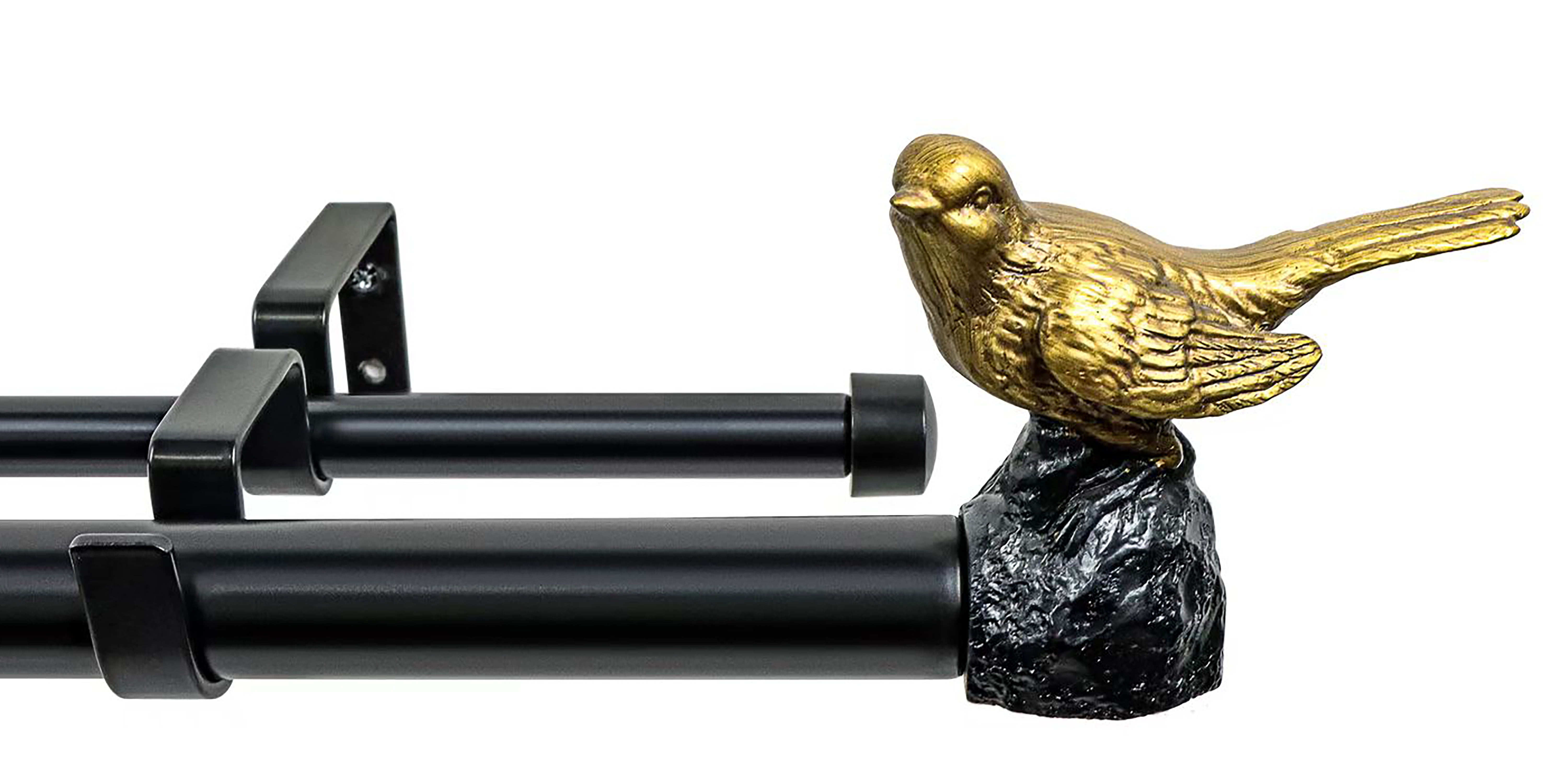 MERIVILLE Decorative Set, 1-Inch Double Window Curtain Rod, Gold Bird ...