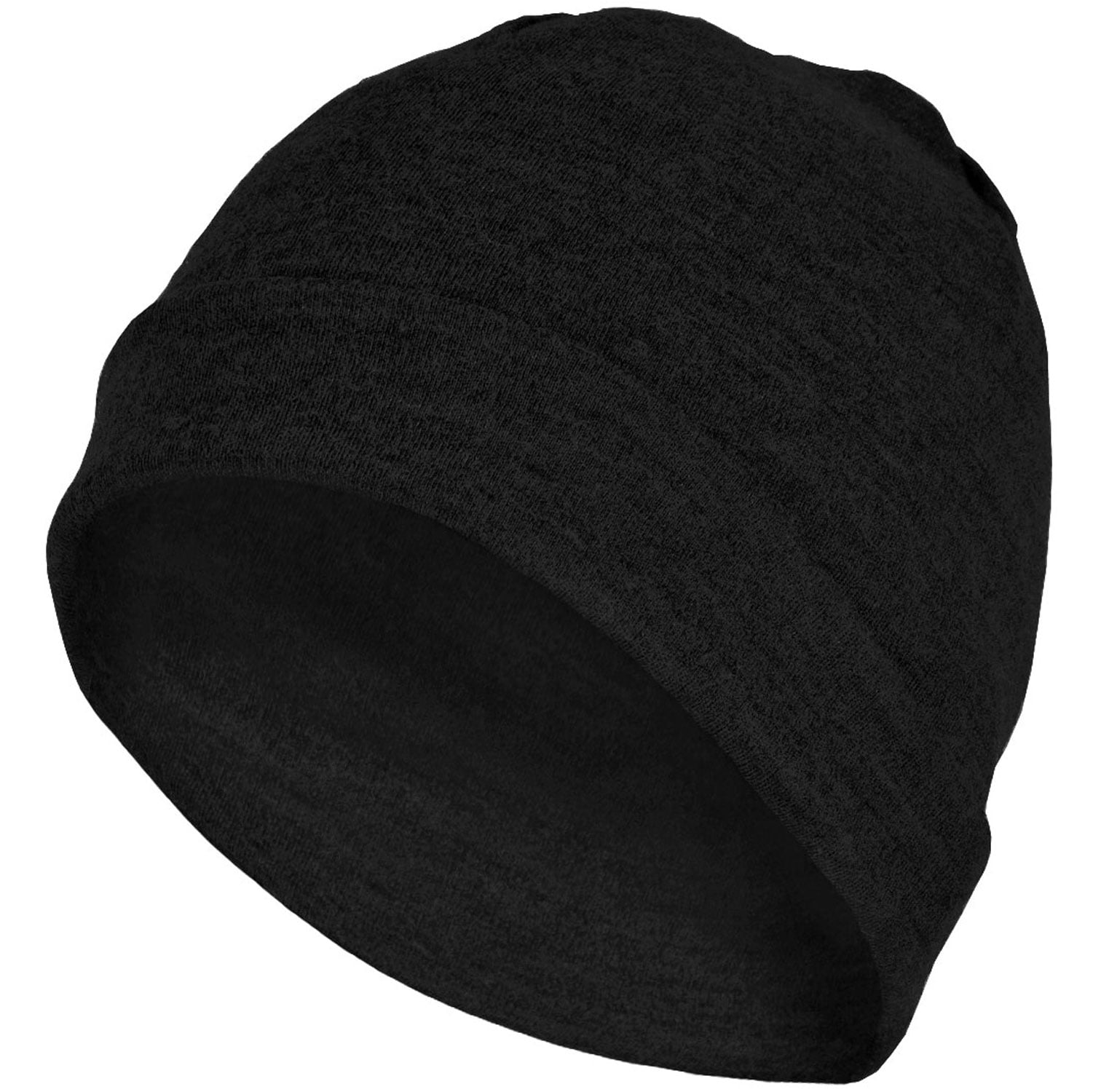 MERIWOOL Unisex Merino Wool Cuff Beanie Hat - Black, Cold Cap for ...