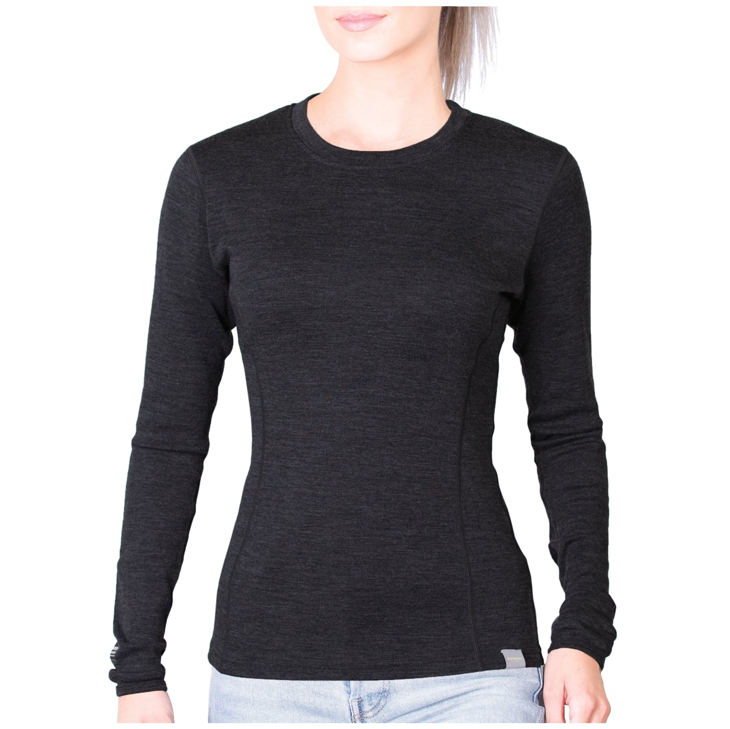 MERIWOOL Women's Merino Wool Midweight Baselayer Crew - Charcoal Gray ...