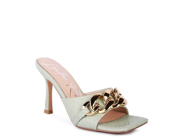 MERMAID Quilted Metal Chain Heeled Sandals - Trendy & Comfortable ...