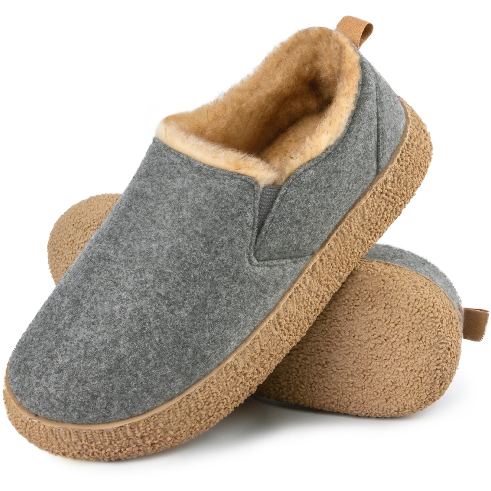 MERRIMAC Women's and Men's Faux Felt Slippers Closed-back Warm Comfy ...