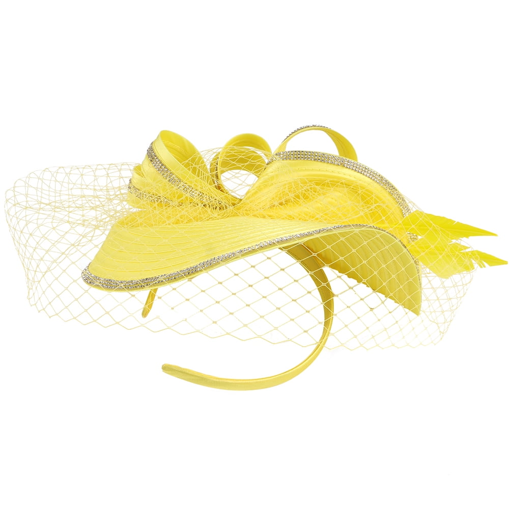 MERRYHAPY 1Pack Elegant Yellow Fascinator Hat Headband With Yarn Mesh ...