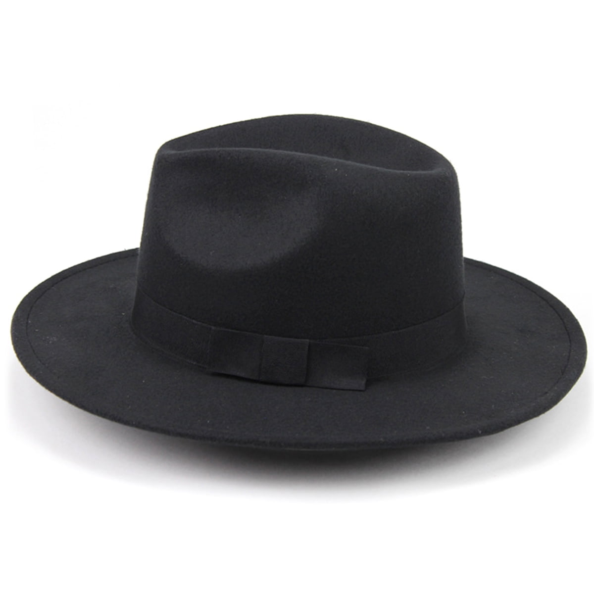 MERRYHAPY 1Pcs Mens Felt Fedora Hats Black Wide Brim Deep Cap Classic ...