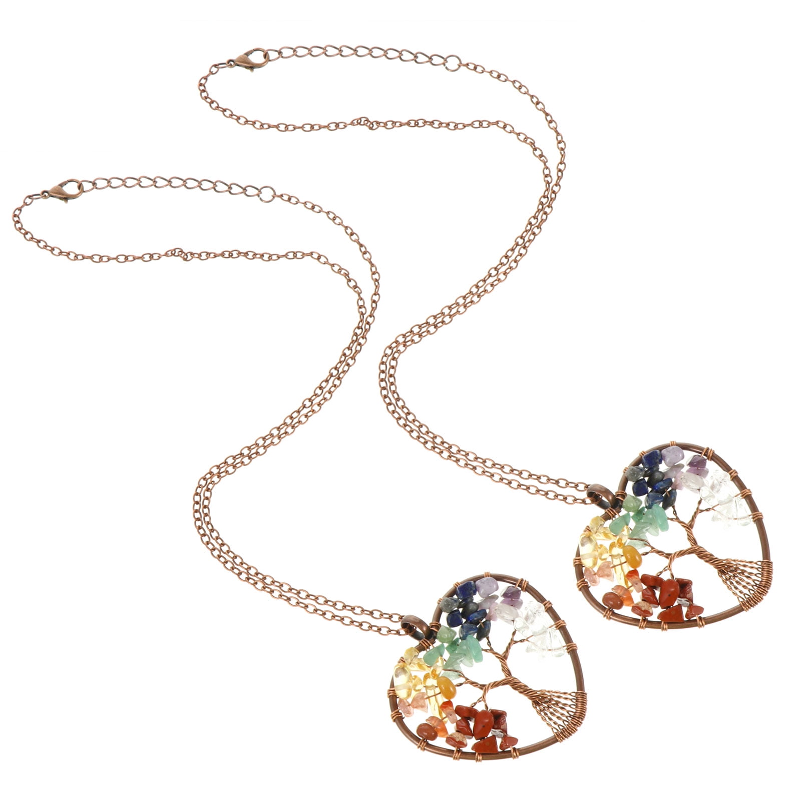 MERRYHAPY 2Set Tree Necklaces for Women Multi Colored Natural Stone and ...