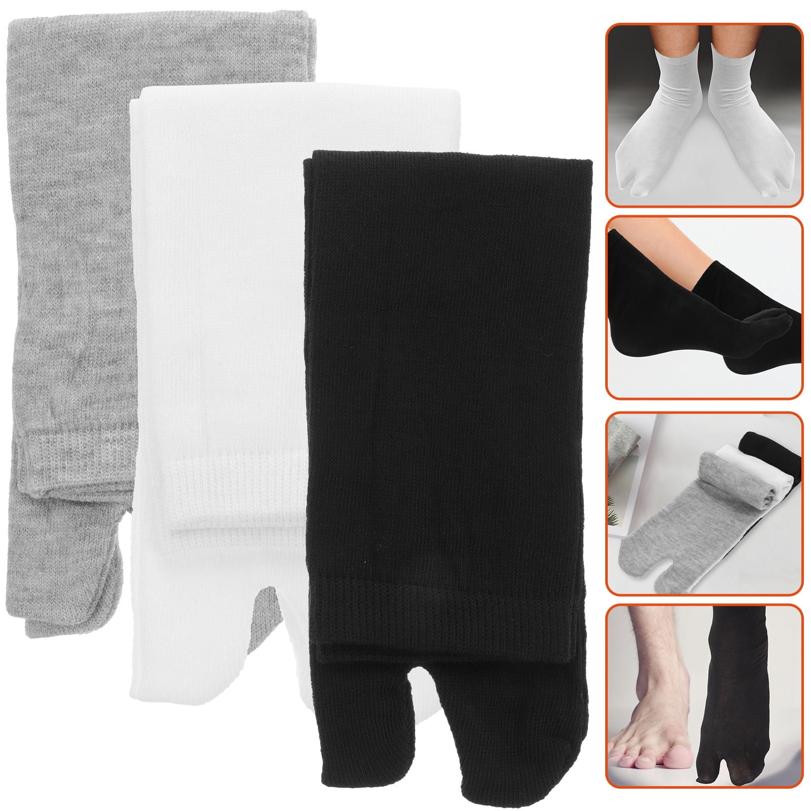 MERRYHAPY 3 Pairs Black White Grey Tabi Toe Socks Comfortable for ...