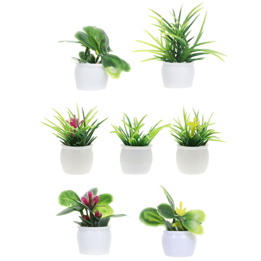 MERRYHAPY 7-Piece Artificial Greenery Mini Plants Set with Square Pots ...