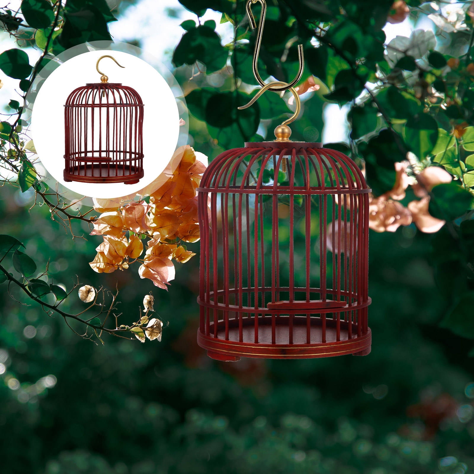 MERRYHAPY Birdcage Small Dark Red Wood Pet Cage - Walmart.com