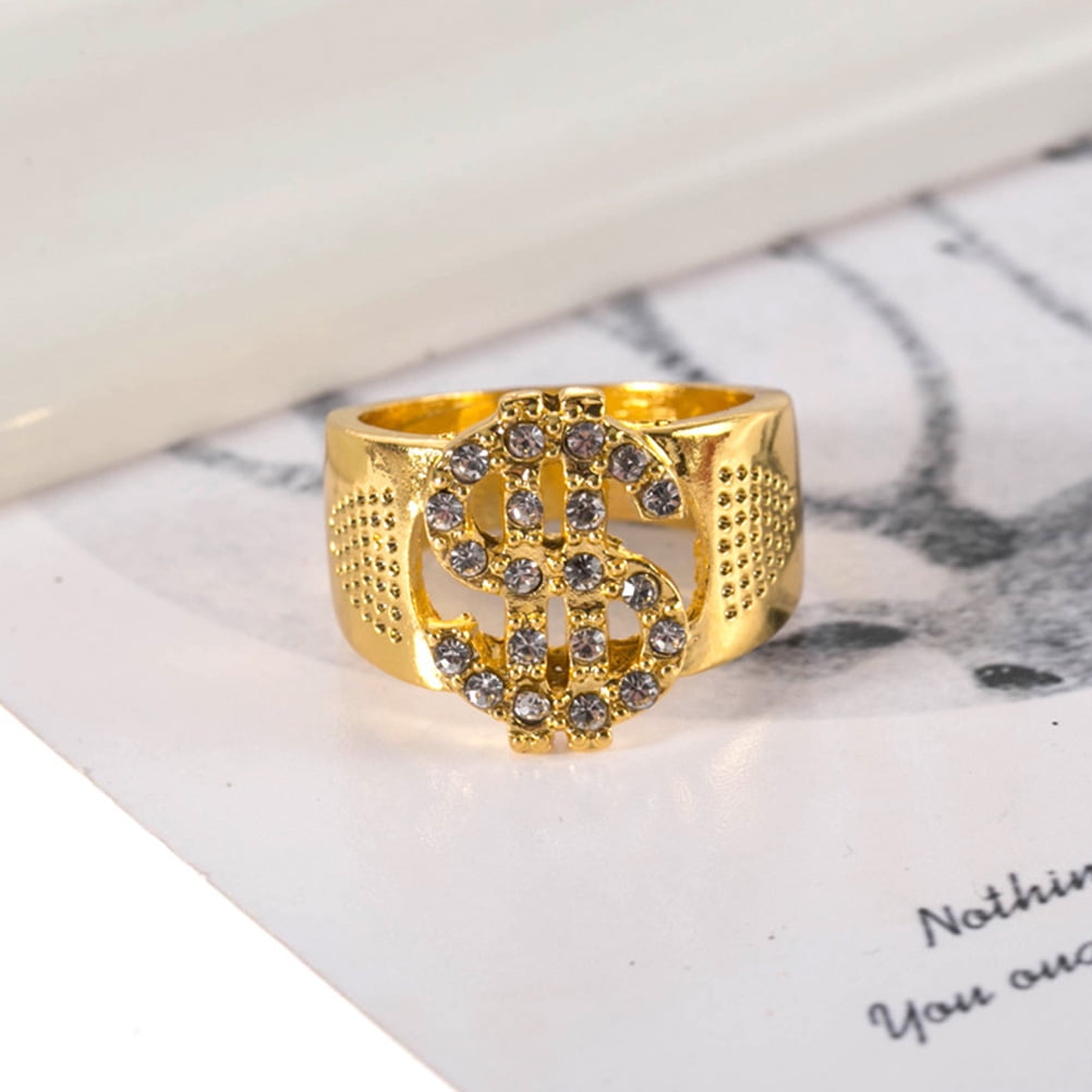 MERRYHAPY Decorative Ring 2Set Golden Alloy Rhinestone Round for Men ...
