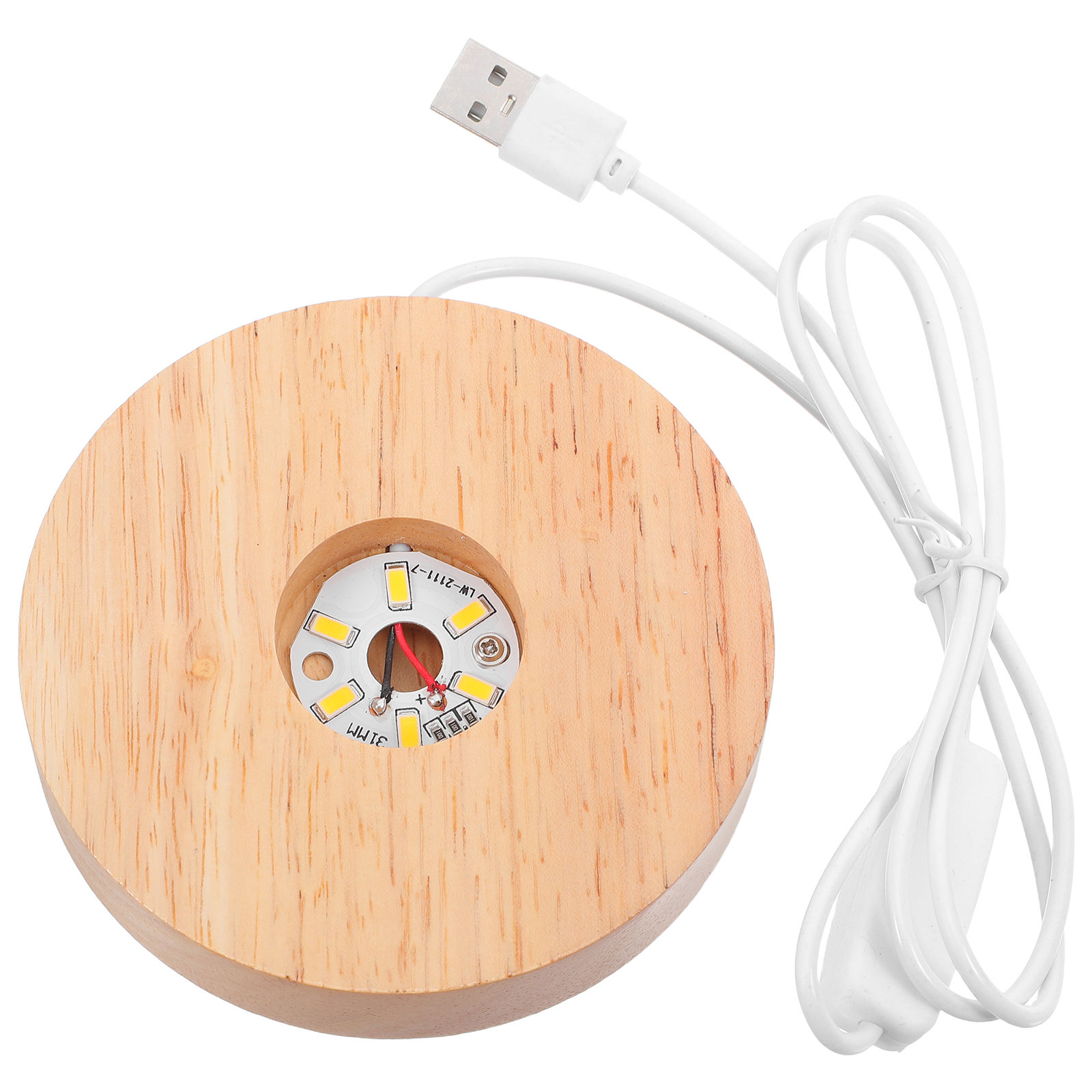 MERRYHAPY Beige Wood Display Stand with LED Light for Crystal Ball Home ...