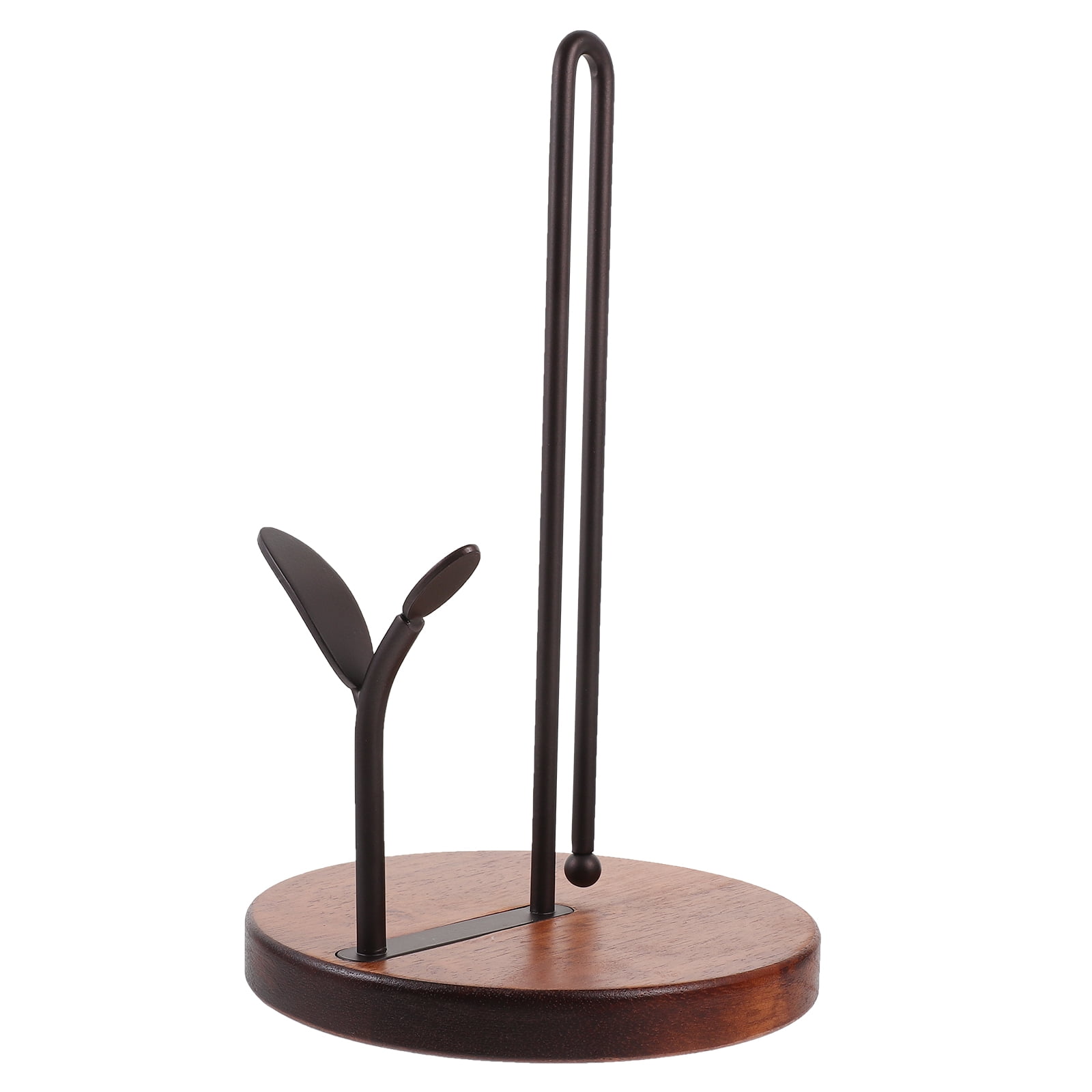 MERRYHAPY Kitchen Roll Paper Stand Metal Paper Towel Holder with Wooden ...