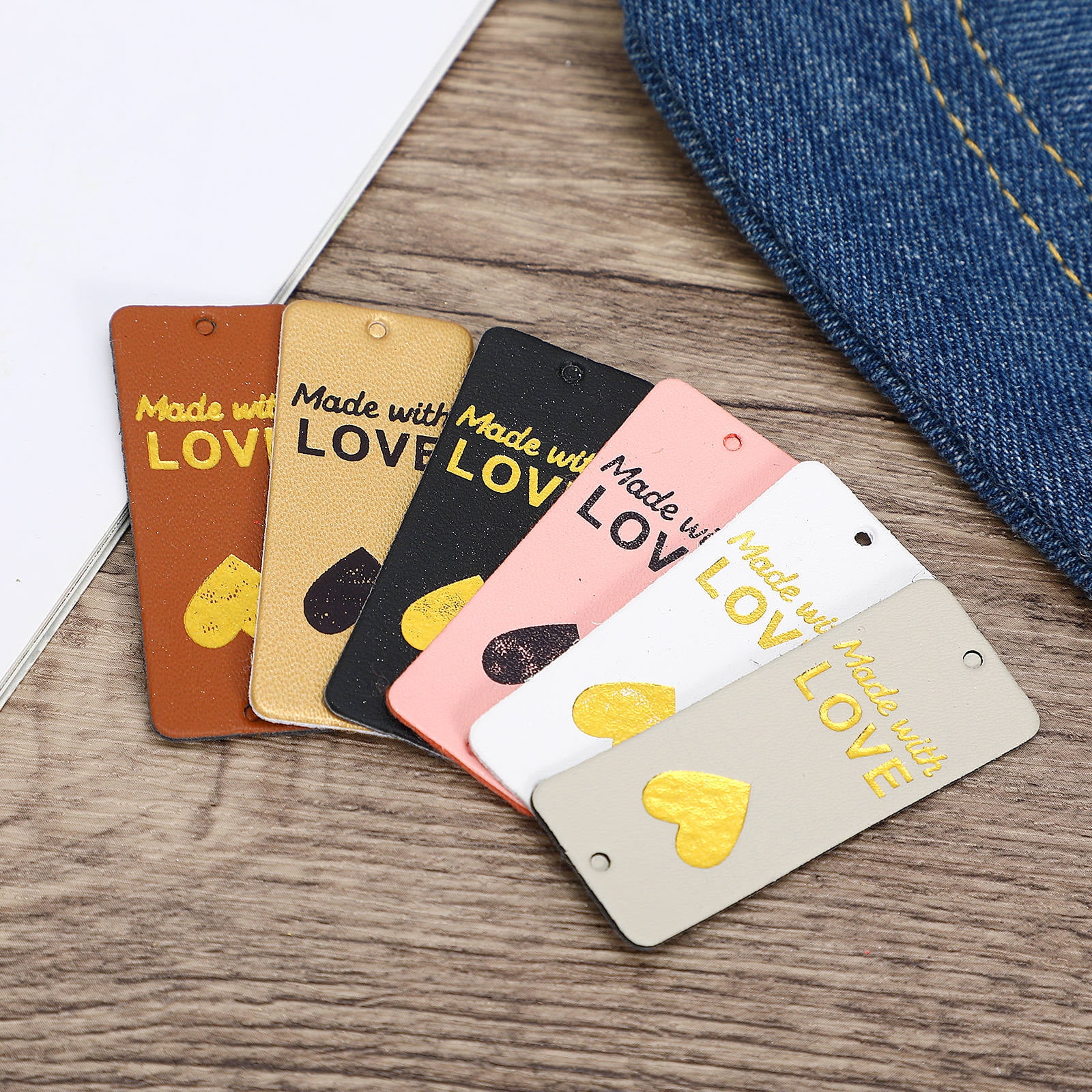MERRYHAPY Made With Love Leather Labels: 100pcs Made With Love Sewing ...