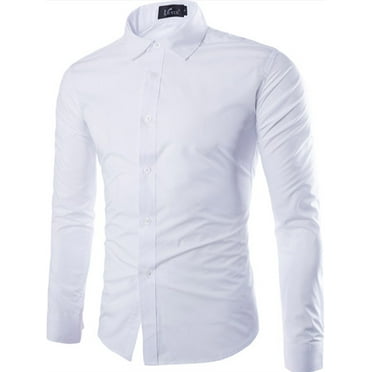 SAYFUT Men's Solid White Dress Shirt Casual Button Down Dress Shirt ...