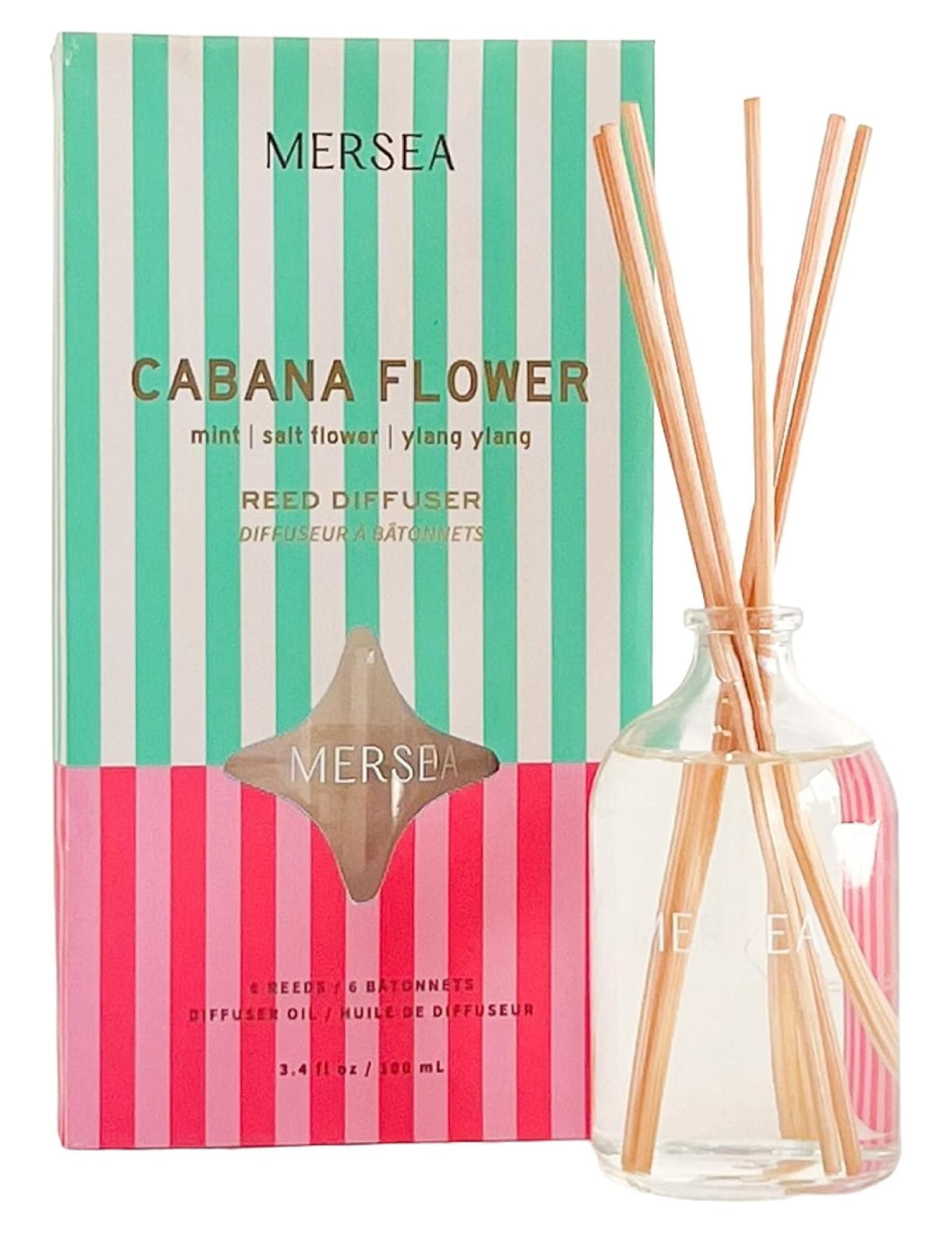 MERSEA Luxury Glass Diffuser - Scented Oil Diffuser, Cabana Flower, 3.4 ...