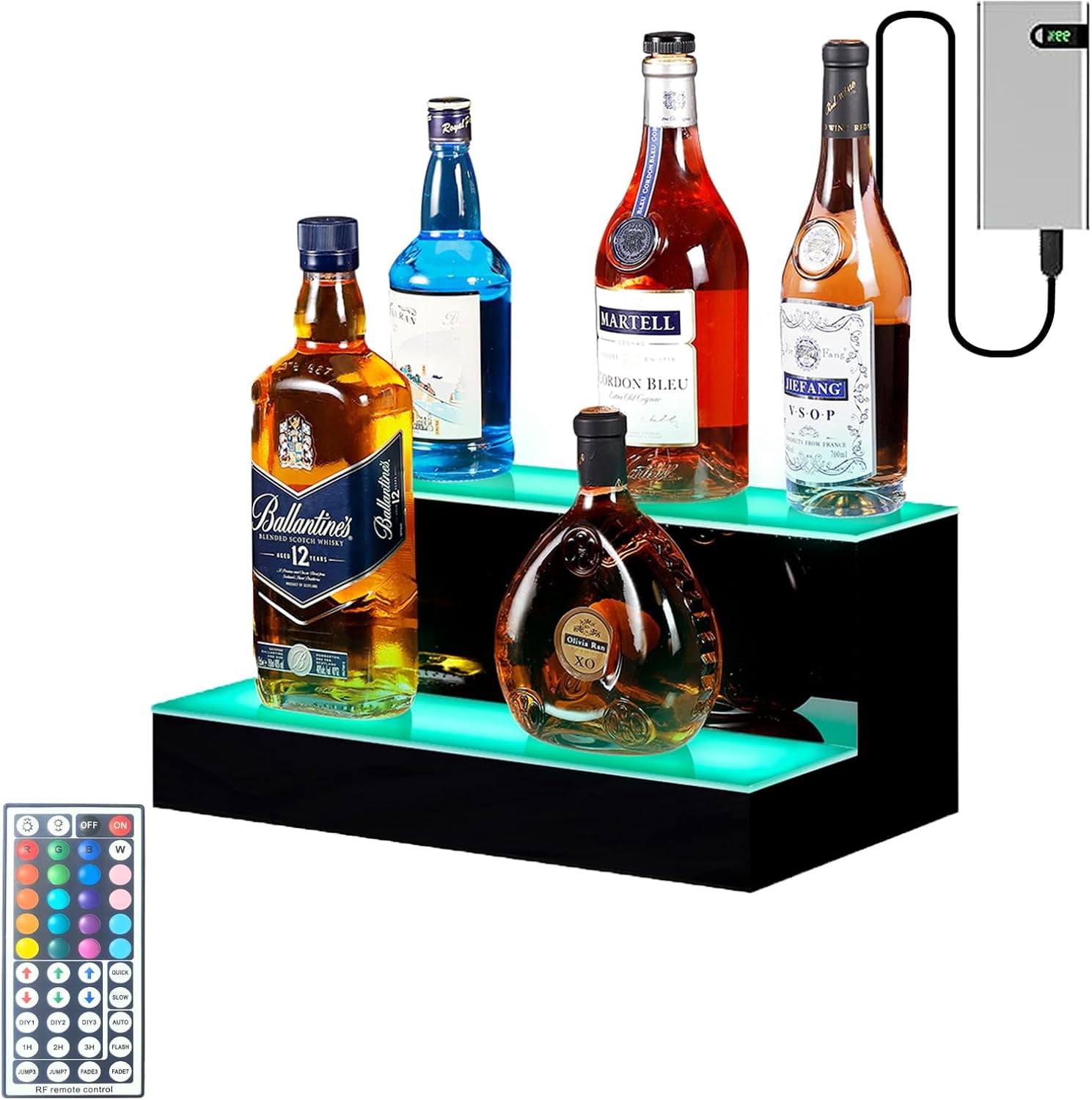 MESAlLUP Acrylic 16 Inch 2 Tier High Light LED Liquor Bottle Display ...