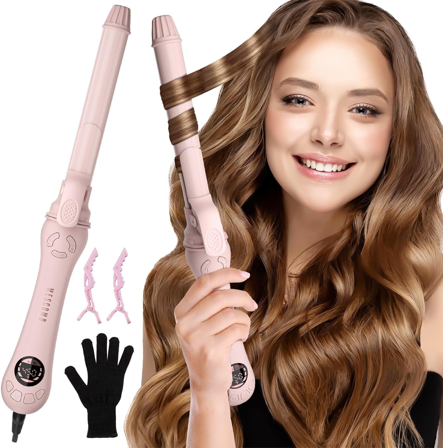 MESCOMB Auto Rotating Curling Wands, 1 Inch, Pink, 250°- 450°F, for ...