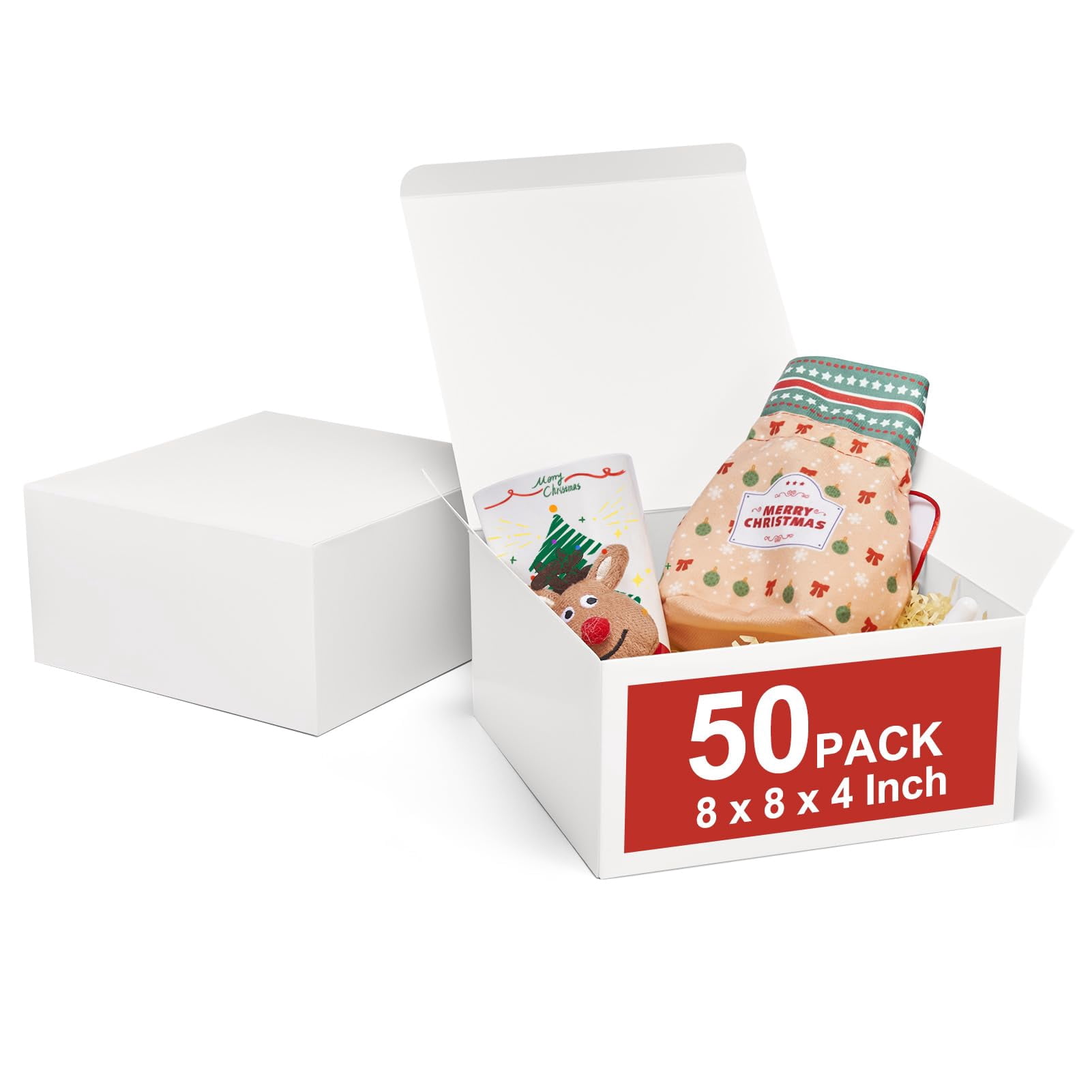 MESHA 8x8x4 Gift Box TSF6 50 Pack White Gift Boxes with Lids, DIY ...