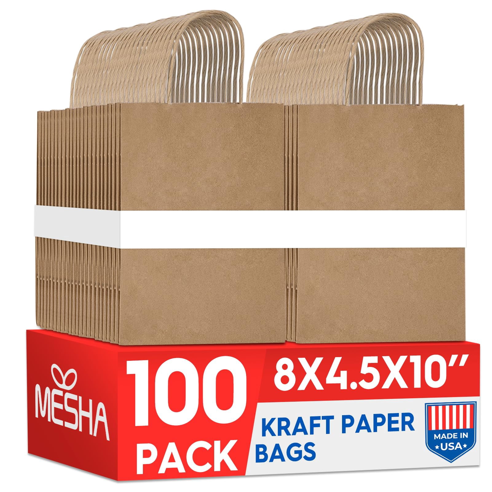 MESHA Brown Paper Bags JKF25 8x4.25x10.5 Inch 100 Pack,Kraft Gift Bags ...
