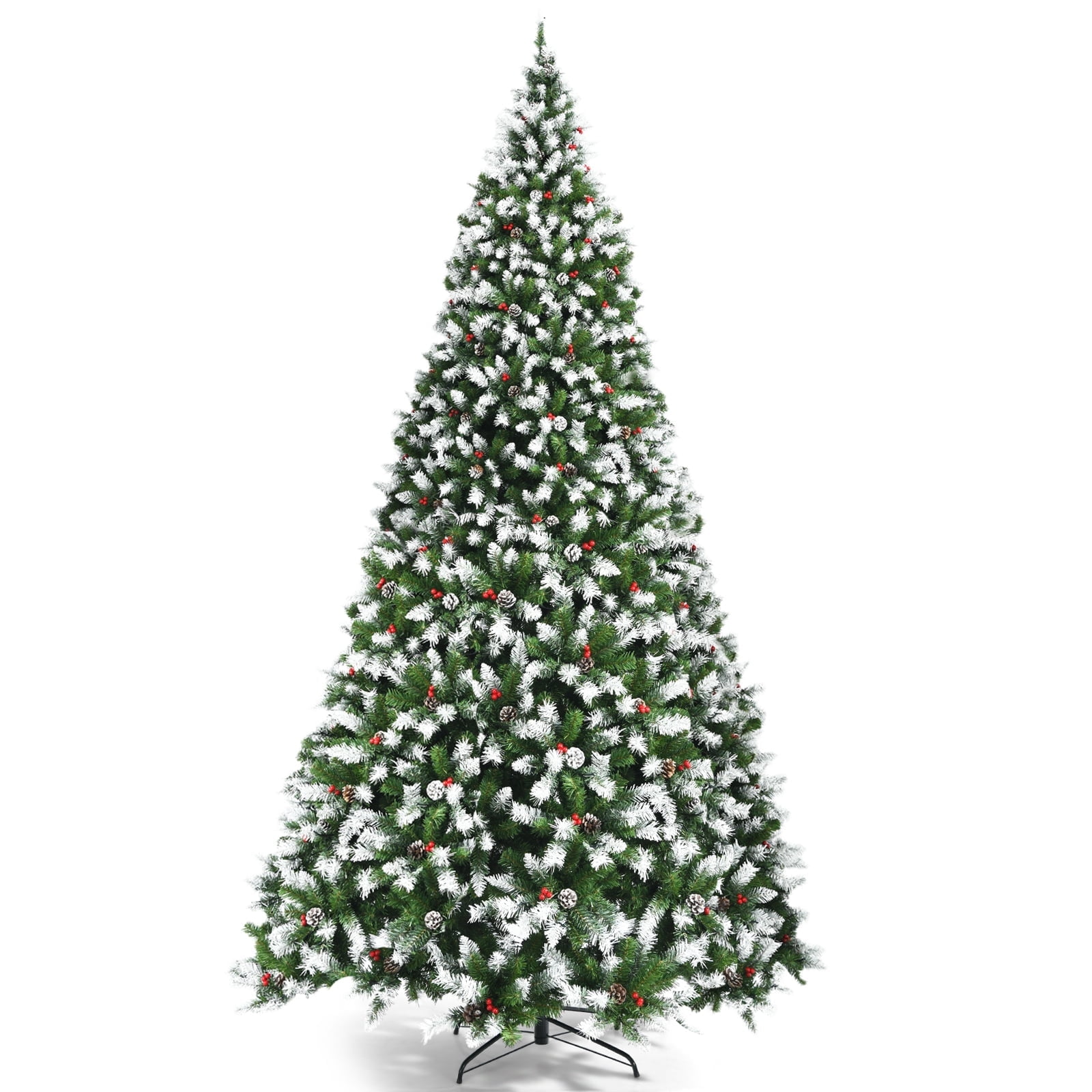 MESOL 9 Feet Pre-lit Snow Flocked Christmas Tree with Red Berries ...