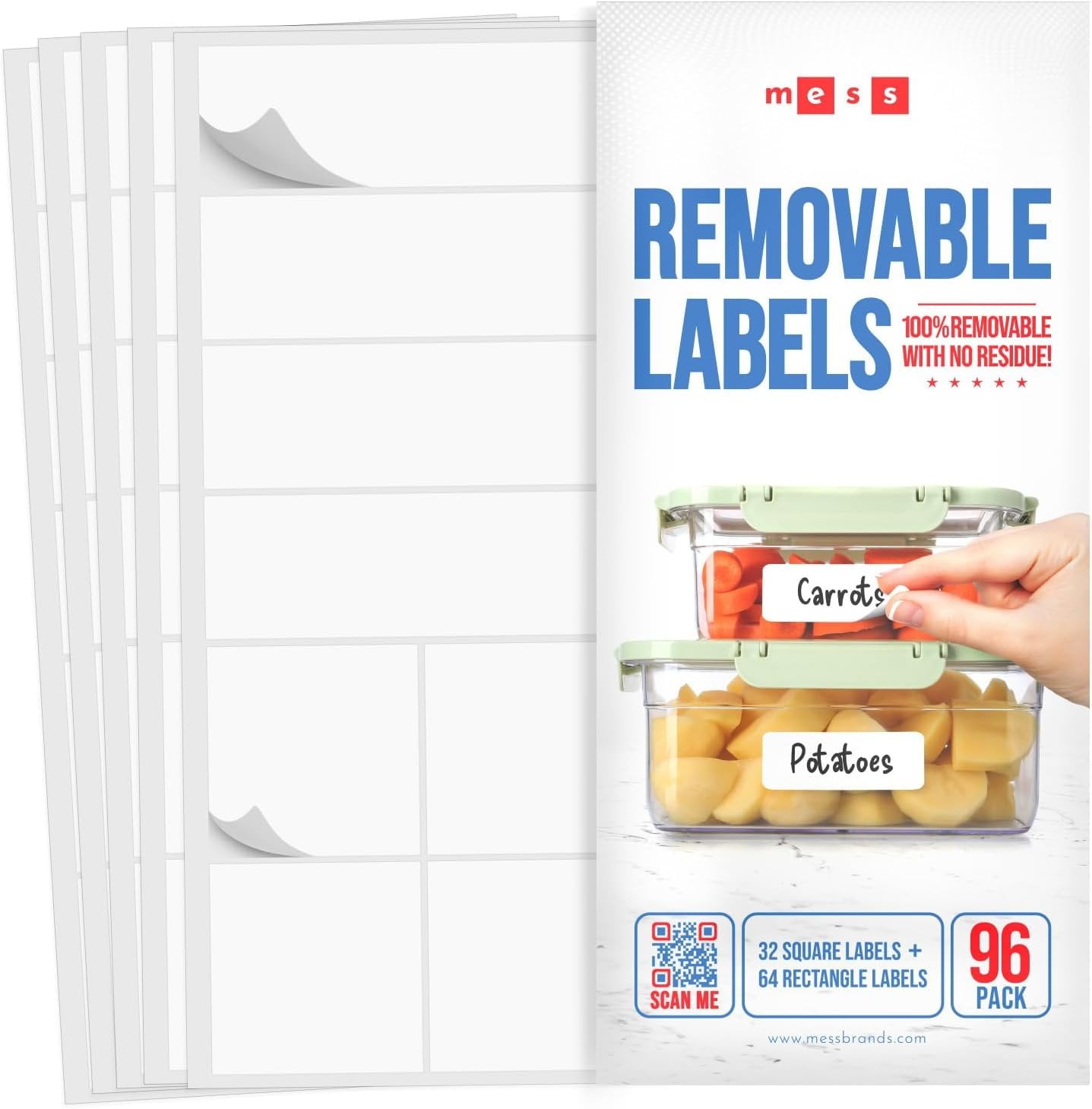 MESS 96-Pack Erasable Food Labels - Removable, Freezer & Fridge Safe ...