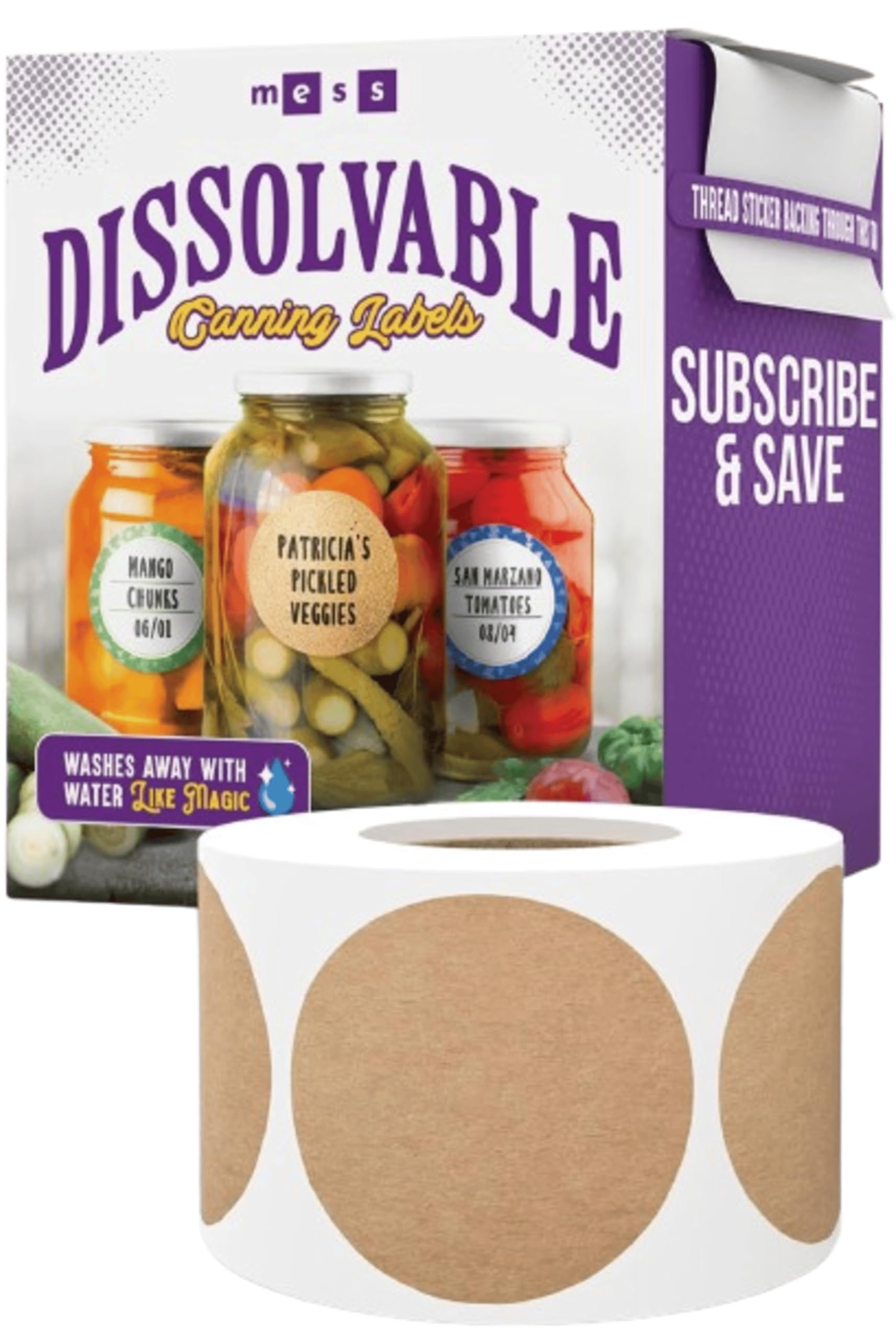 MESS Dissolvable Canning Labels for Jars, Easy Removal, 200 Kraft Mason ...
