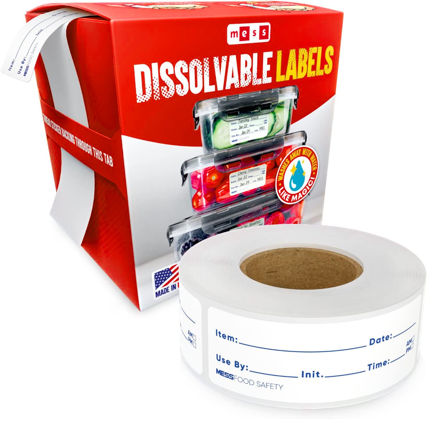 MESS Dissolvable Food Labels- 200 Removable Food Container Labels ...