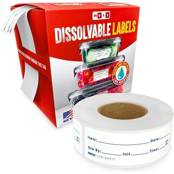 MESS Dissolvable Labels for Containers - 200 Removable Labels with Date ...