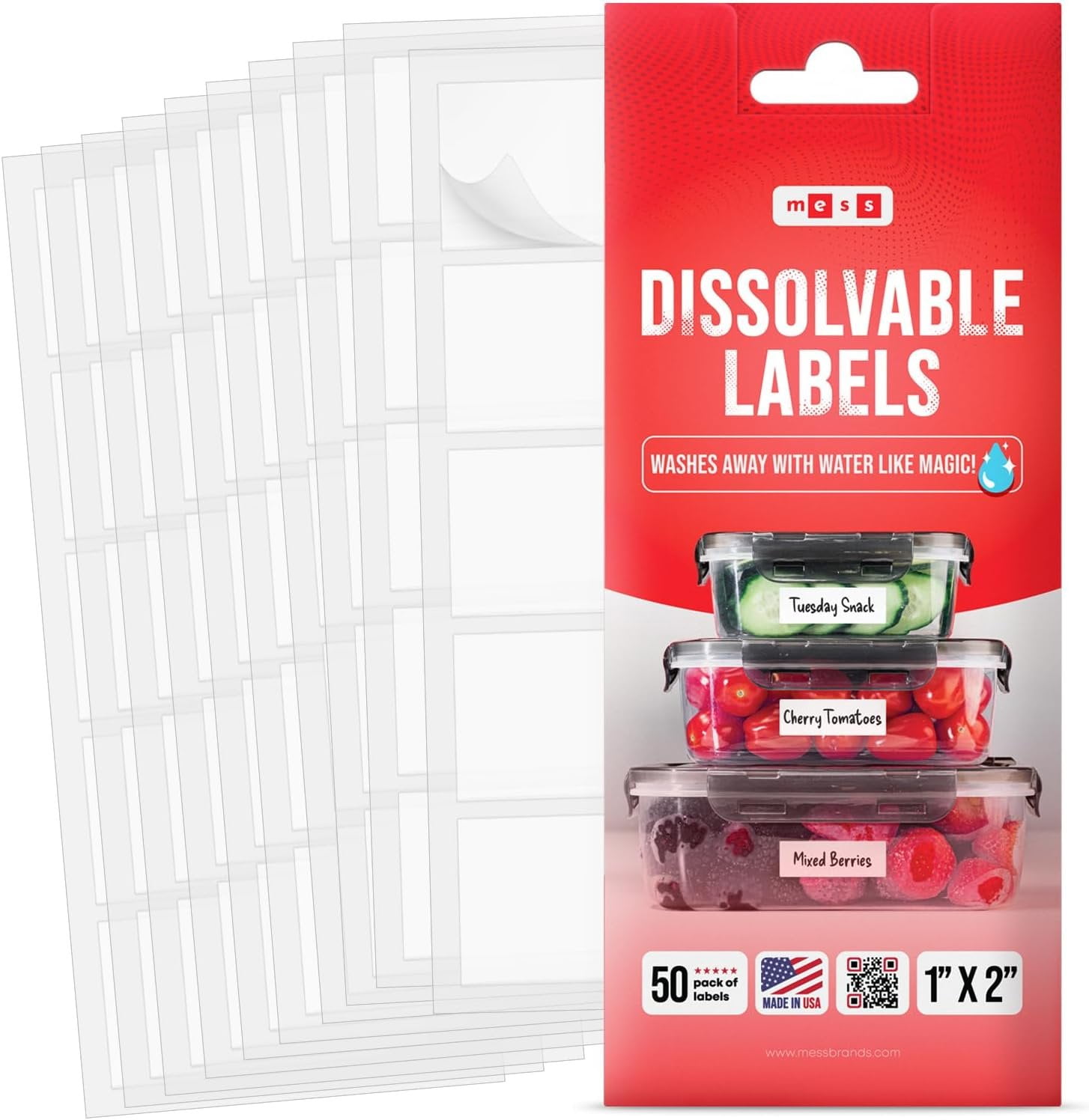 MESS Dissolvable Labels for Food Containers - 50 Removable Kitchen ...