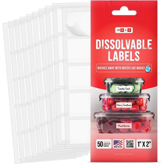 MESS Dissolvable Labels for Food Containers - 50 Removable Kitchen ...
