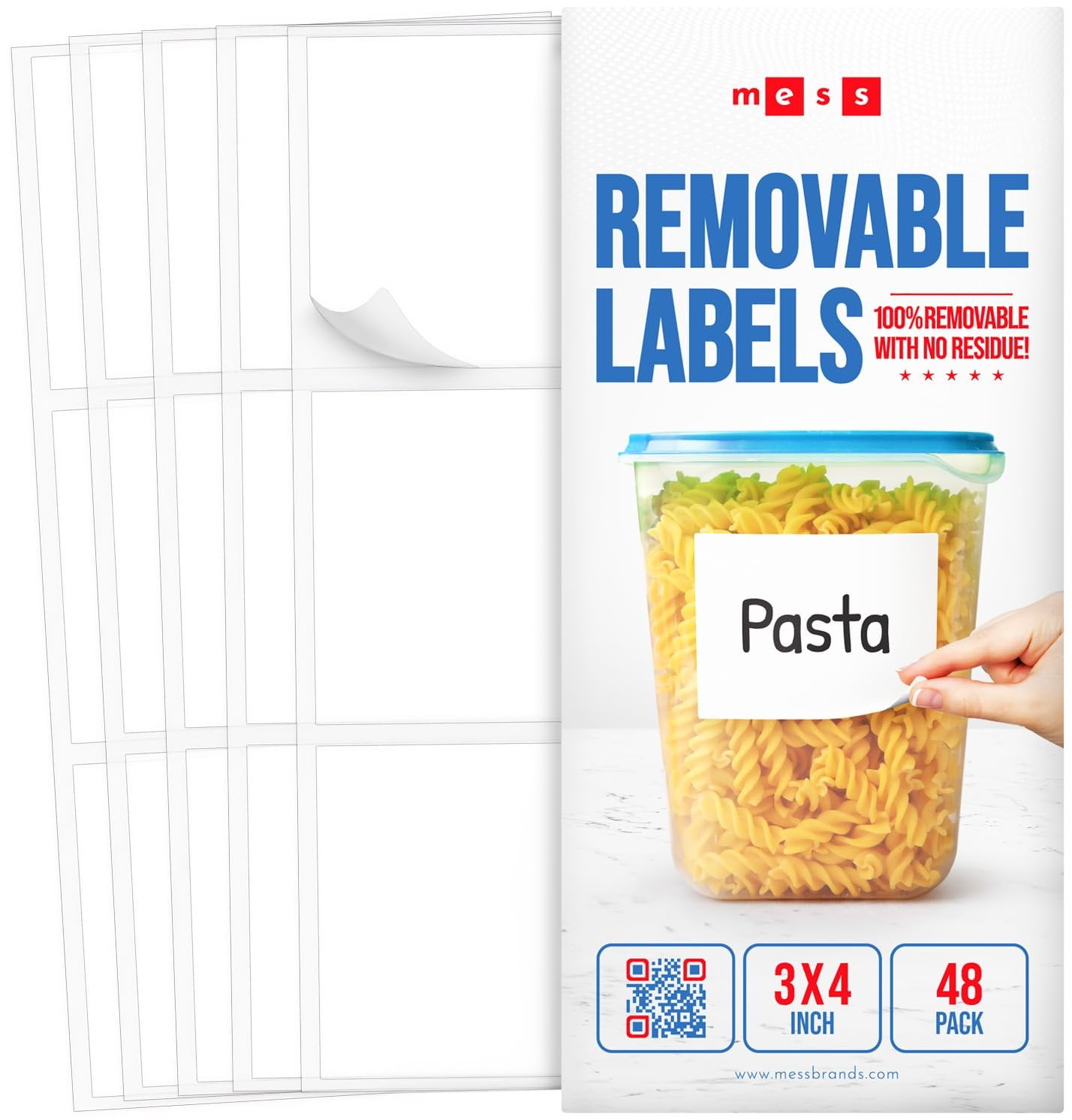 MESS Food Labels for Containers - Removable Labels for Kitchens 3x4 48 ...