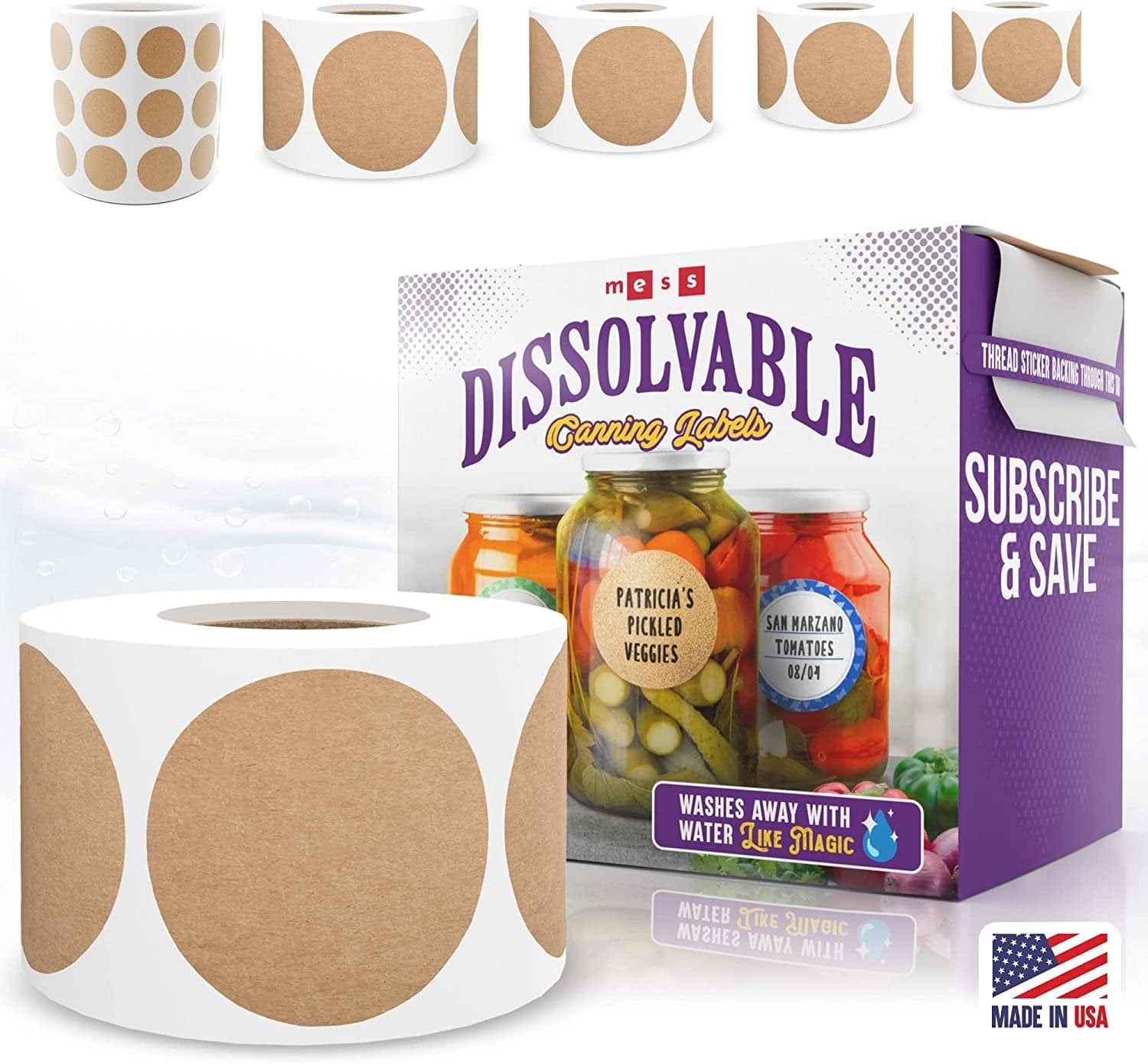 MESS Kraft Dissolvable Canning Labels - 200 Mason Jar Labels - 1 in ...