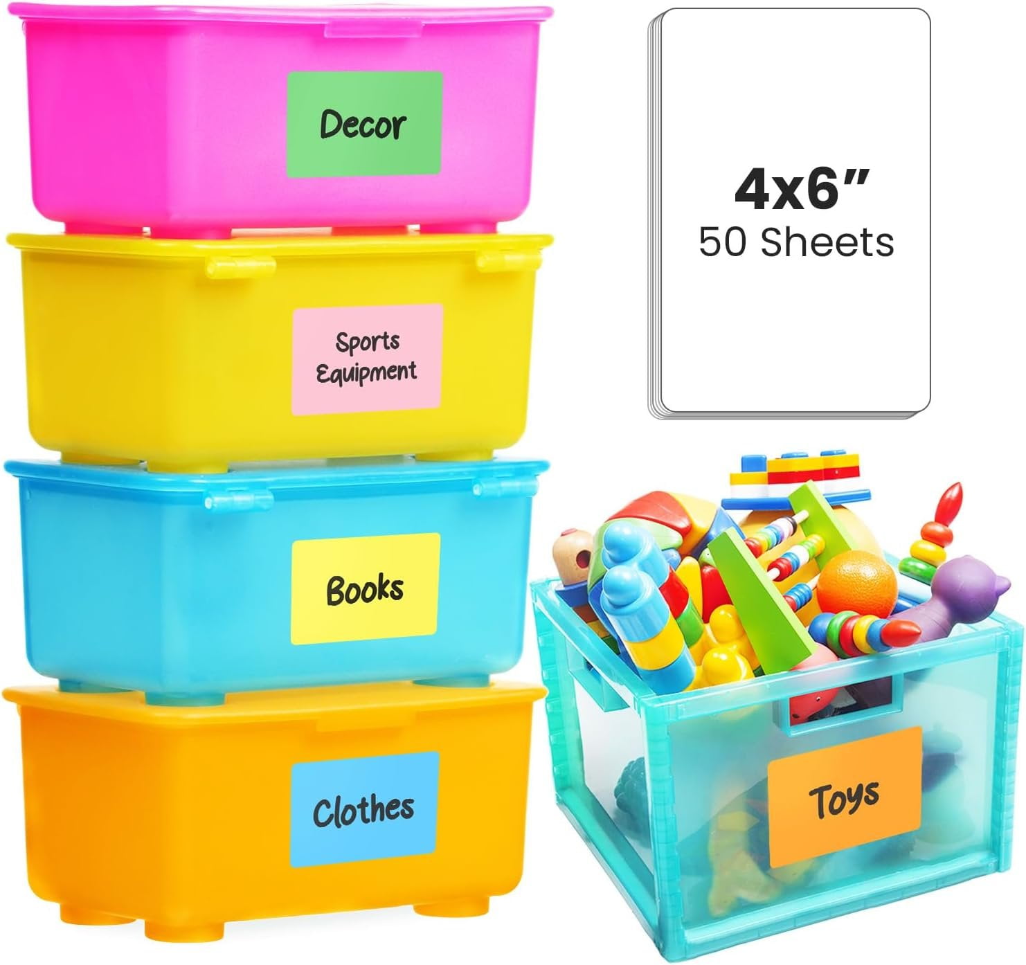 MESS Labels for Plastic Storage Bins & Containers - 50 Pantry ...