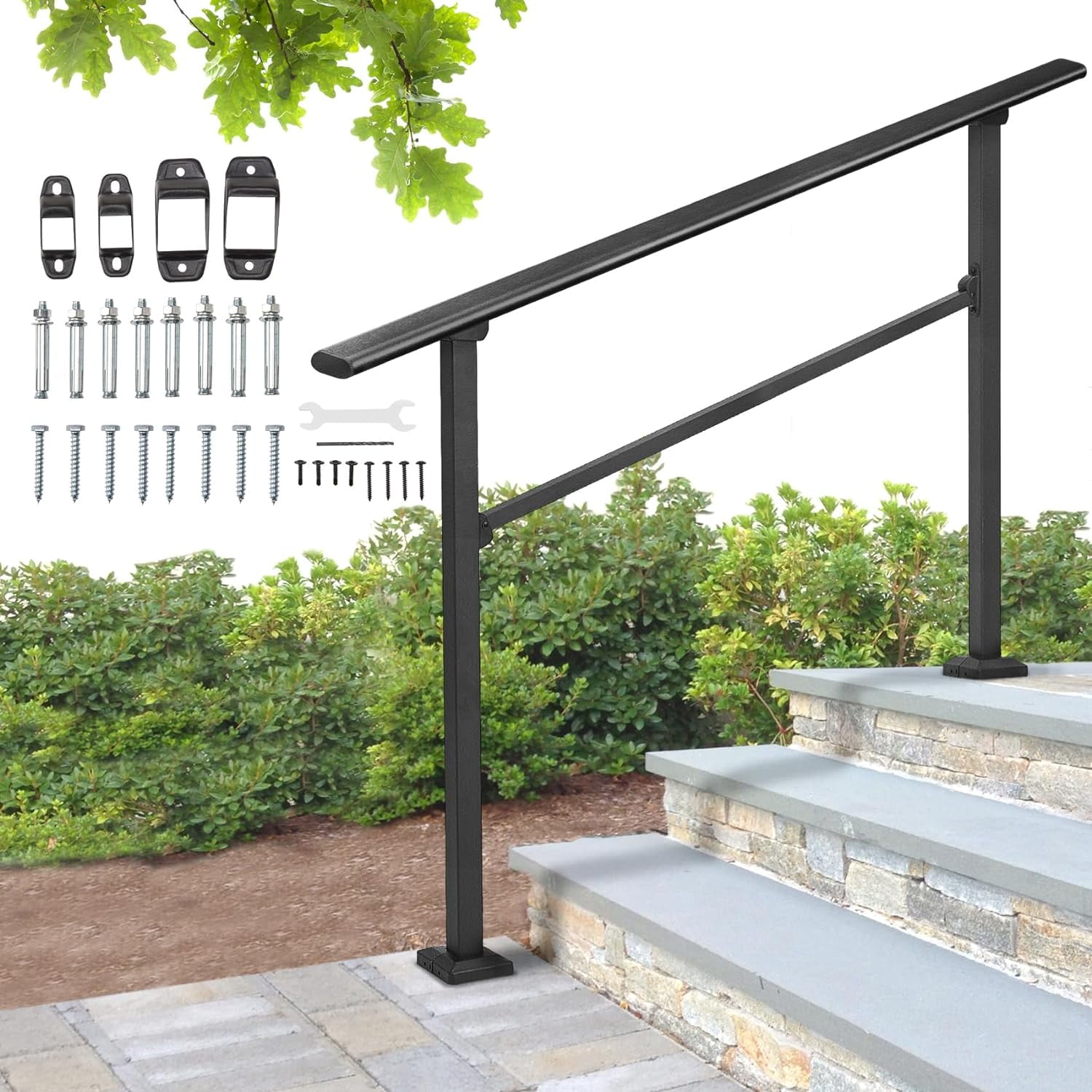 MESTYL Stair Handrails for Outdoor Steps, 3 to 4 Steps Stair Railing ...