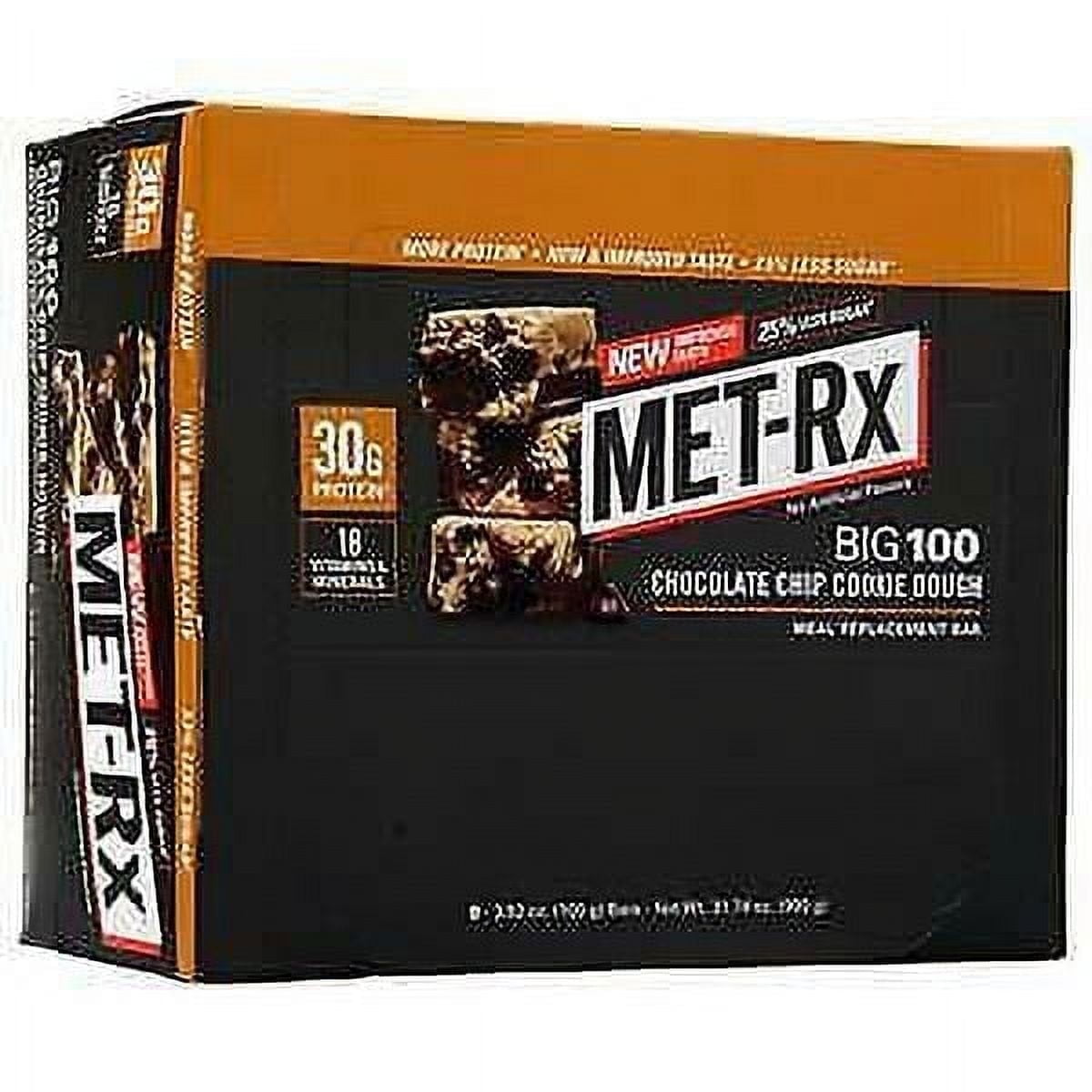 MET-Rx BIG 100 Meal Replacement Bar Chocolate Chip Cookie Dough -- 9 ...