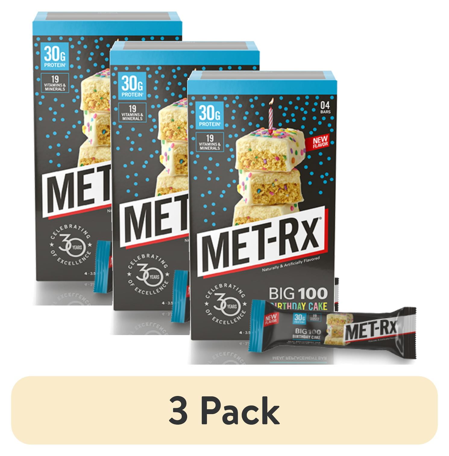 (3 pack) MET-Rx Big 100 Bar, Birthday Cake, Protein Bar Snack, 4 Count ...