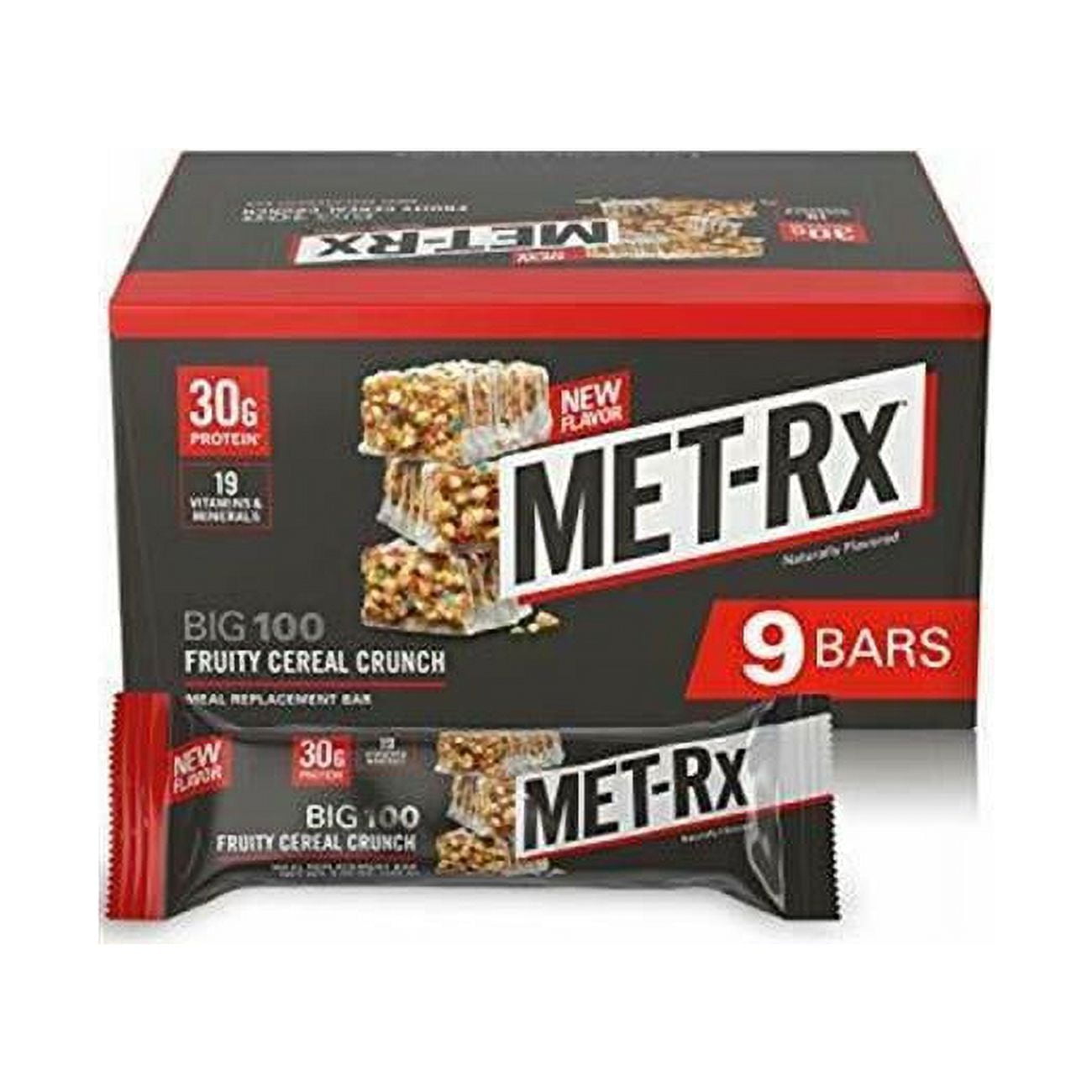 MET-Rx Big 100, Meal Replacement Bar, Fruity Cereal Crunch, 9 Bars, 3. ...